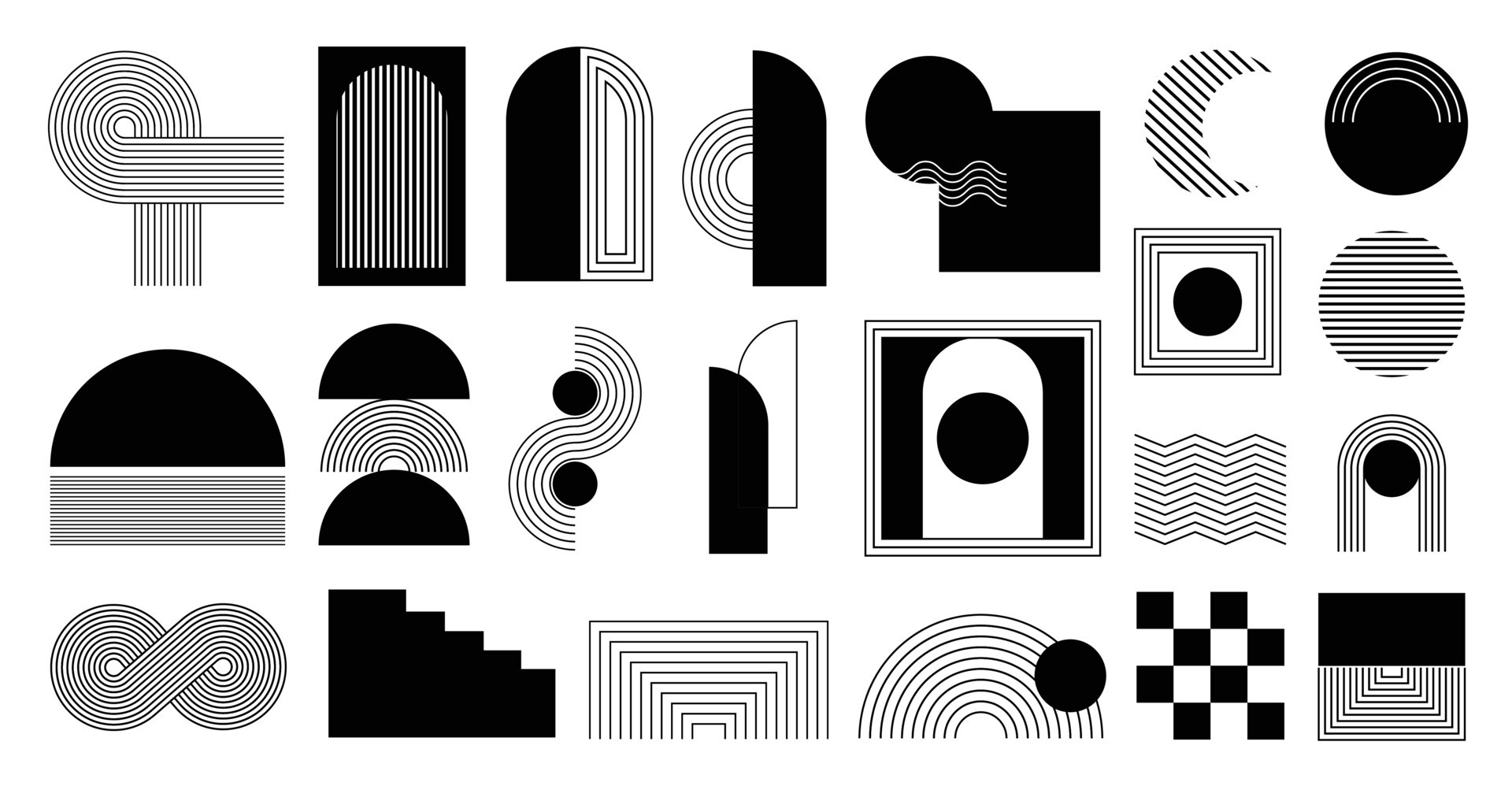 Set of geometric shapes in trendy 90s style. Black trendy design with ...