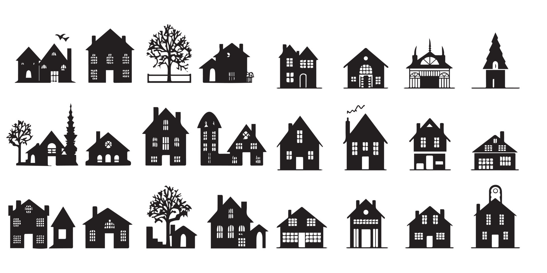 A collection of silhouettes houses vector design. 24403784 Vector Art ...