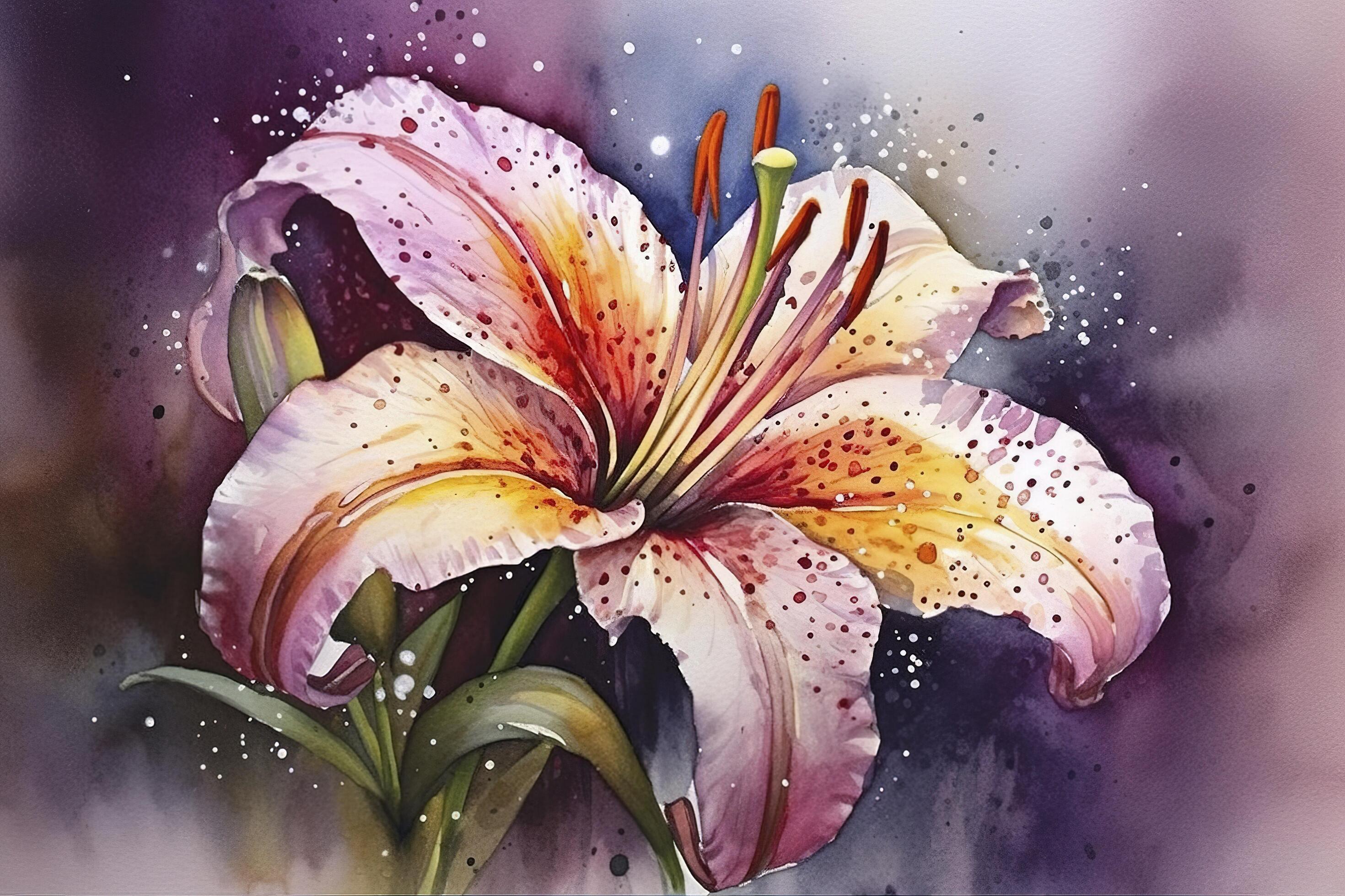 a watercolor painting of a single flower, adding texture and detail to capture its unique ...
