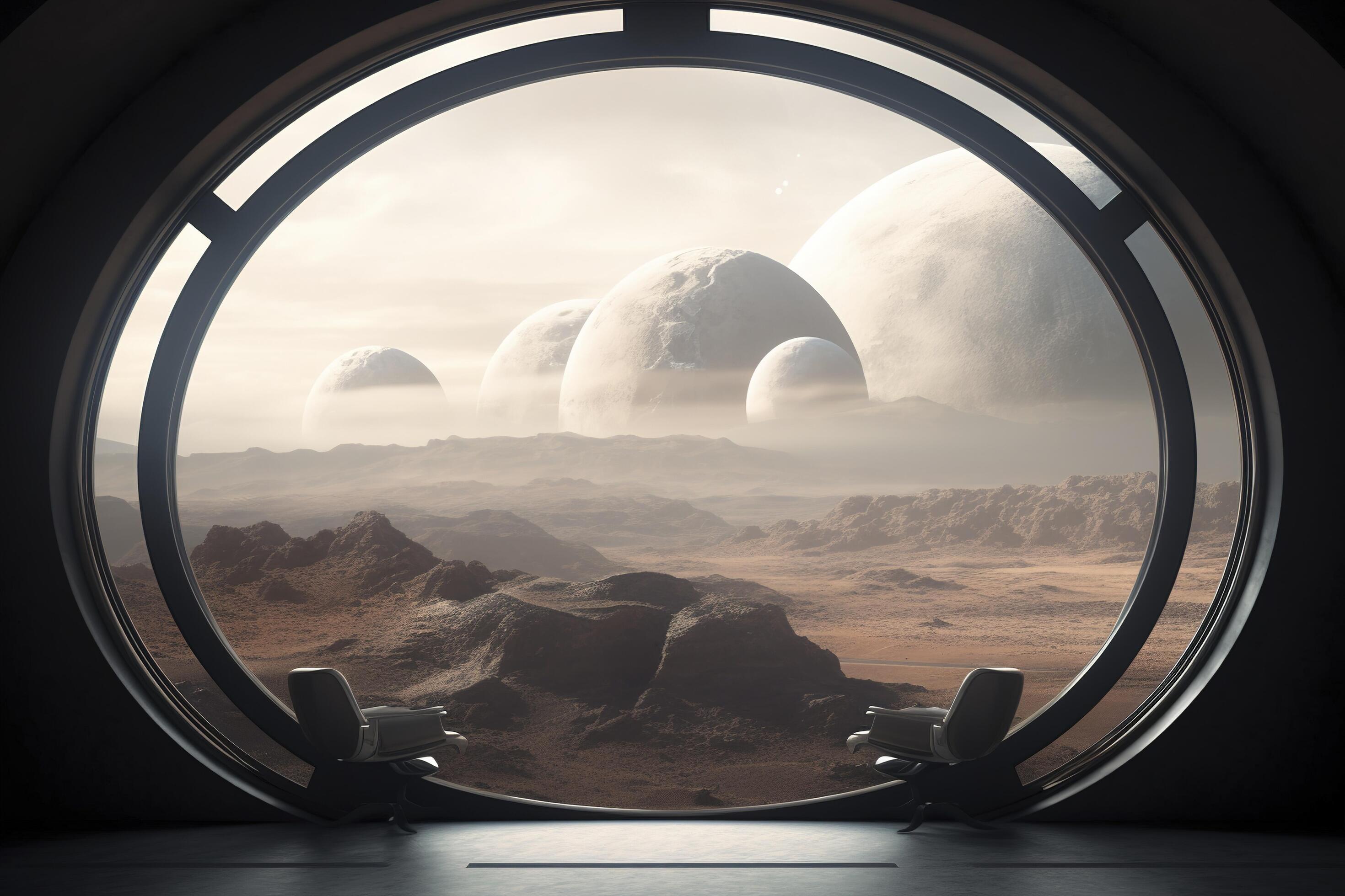 Concept art illustration of sci-fi futuristic interior of space station, generate ai 24404561 ...