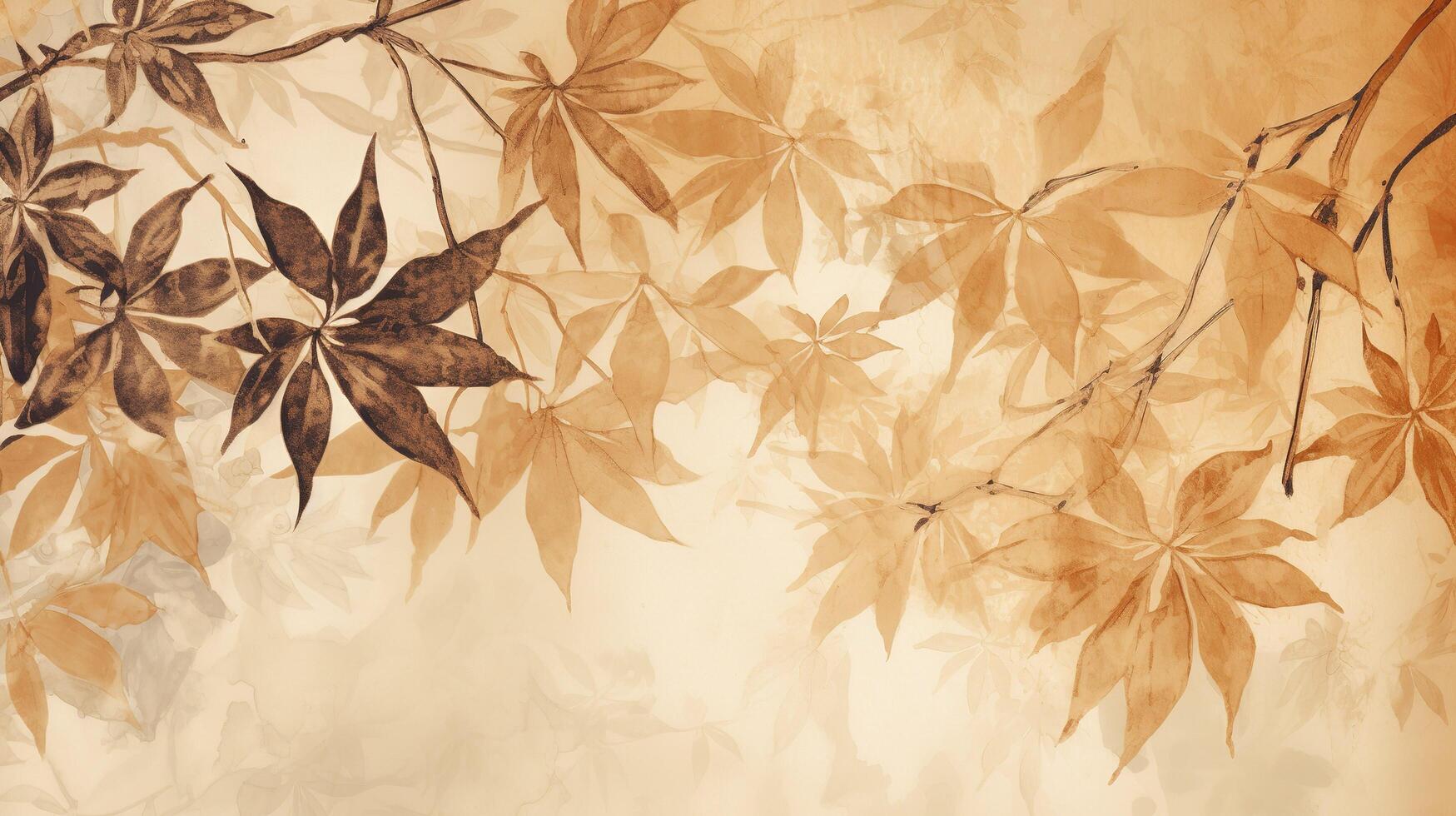 Autumn background with watercolor leaves on top, in the style of light ...
