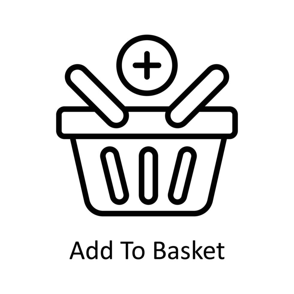 Add To Basket Vector Outline Icon Design Illustration User Interface Symbol On White Background