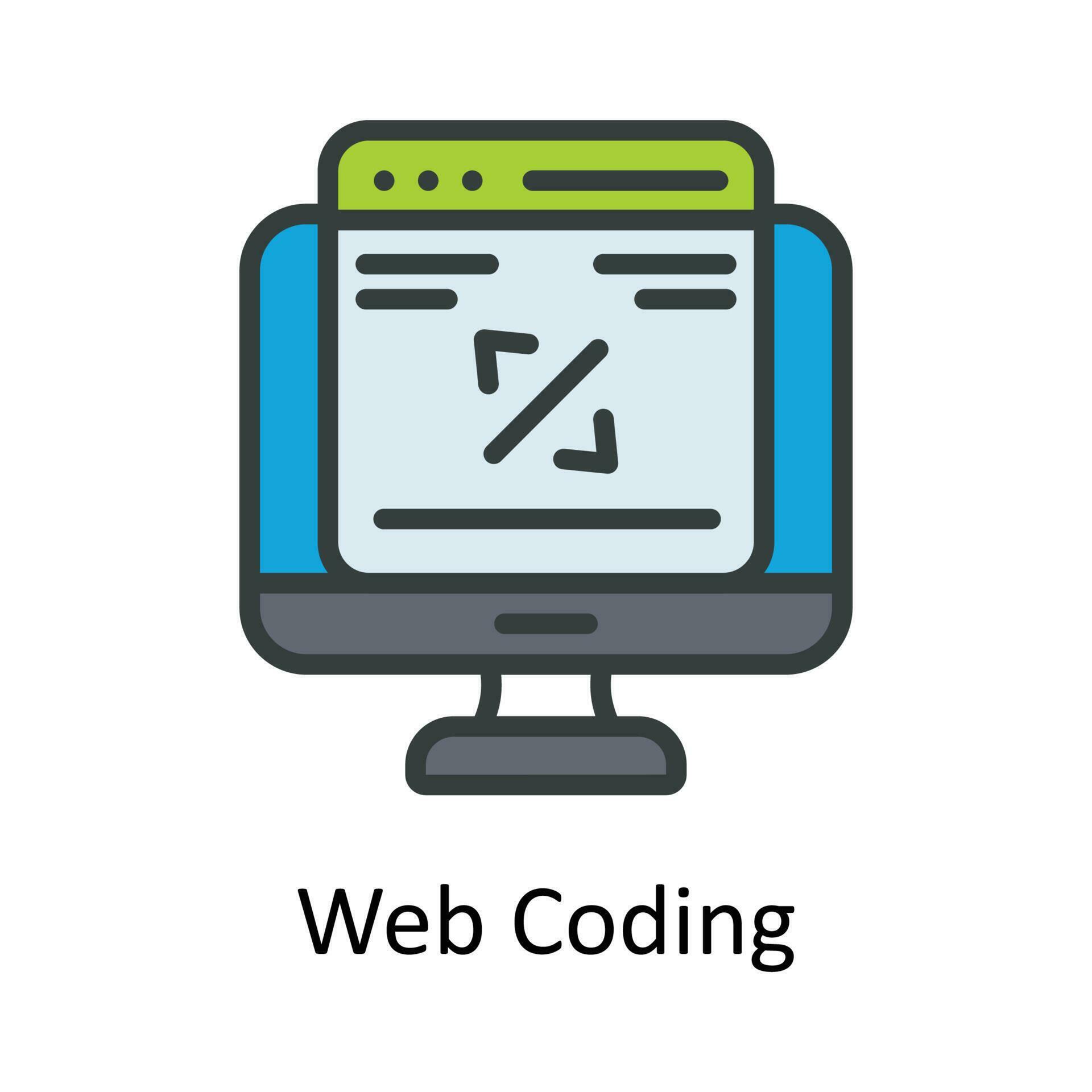 Web Coding Vector Fill Outline Icon Design Illustration User Interface Symbol On White