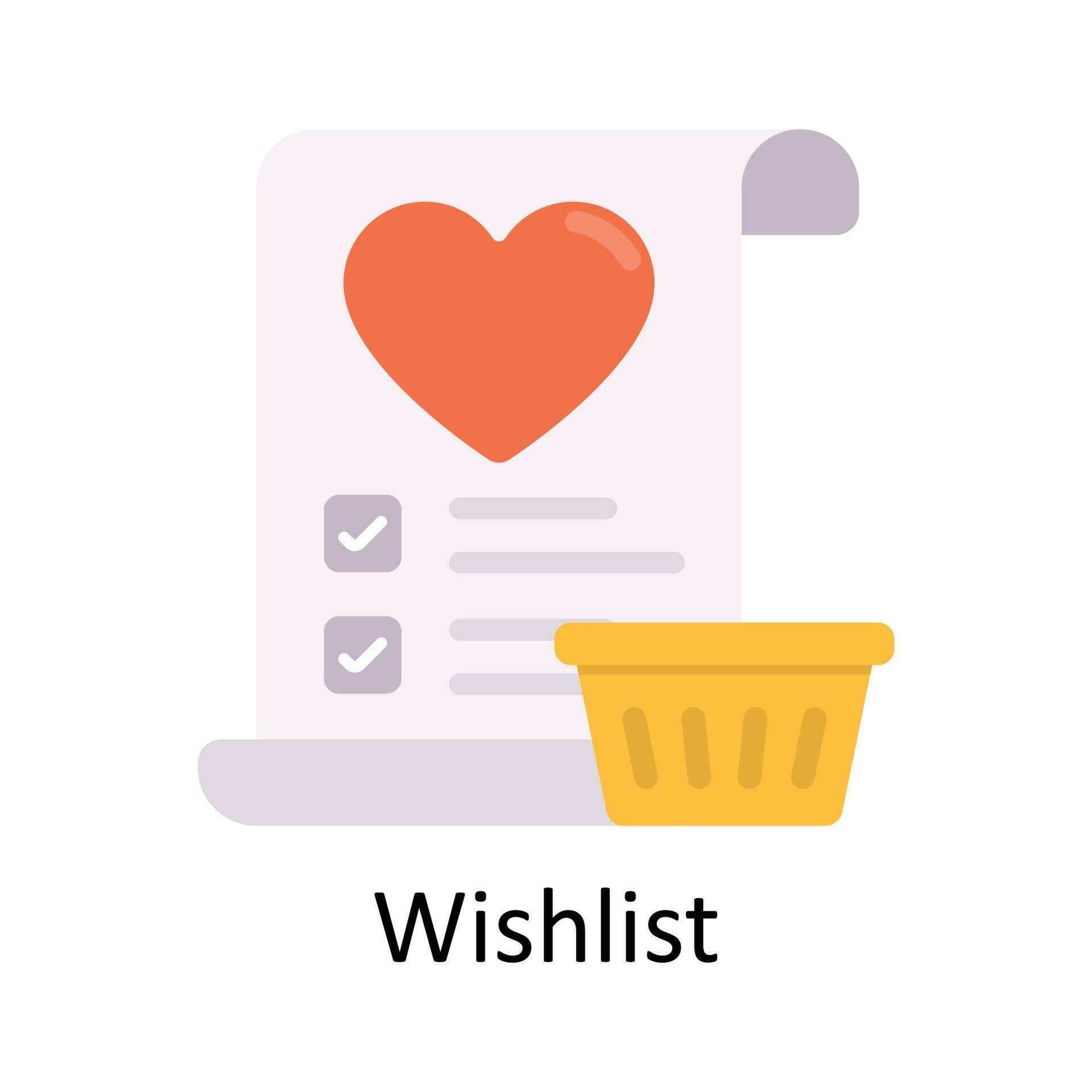 Wish list Vector Flat Icon Design illustration. Ecommerce and shopping Symbol on White ...