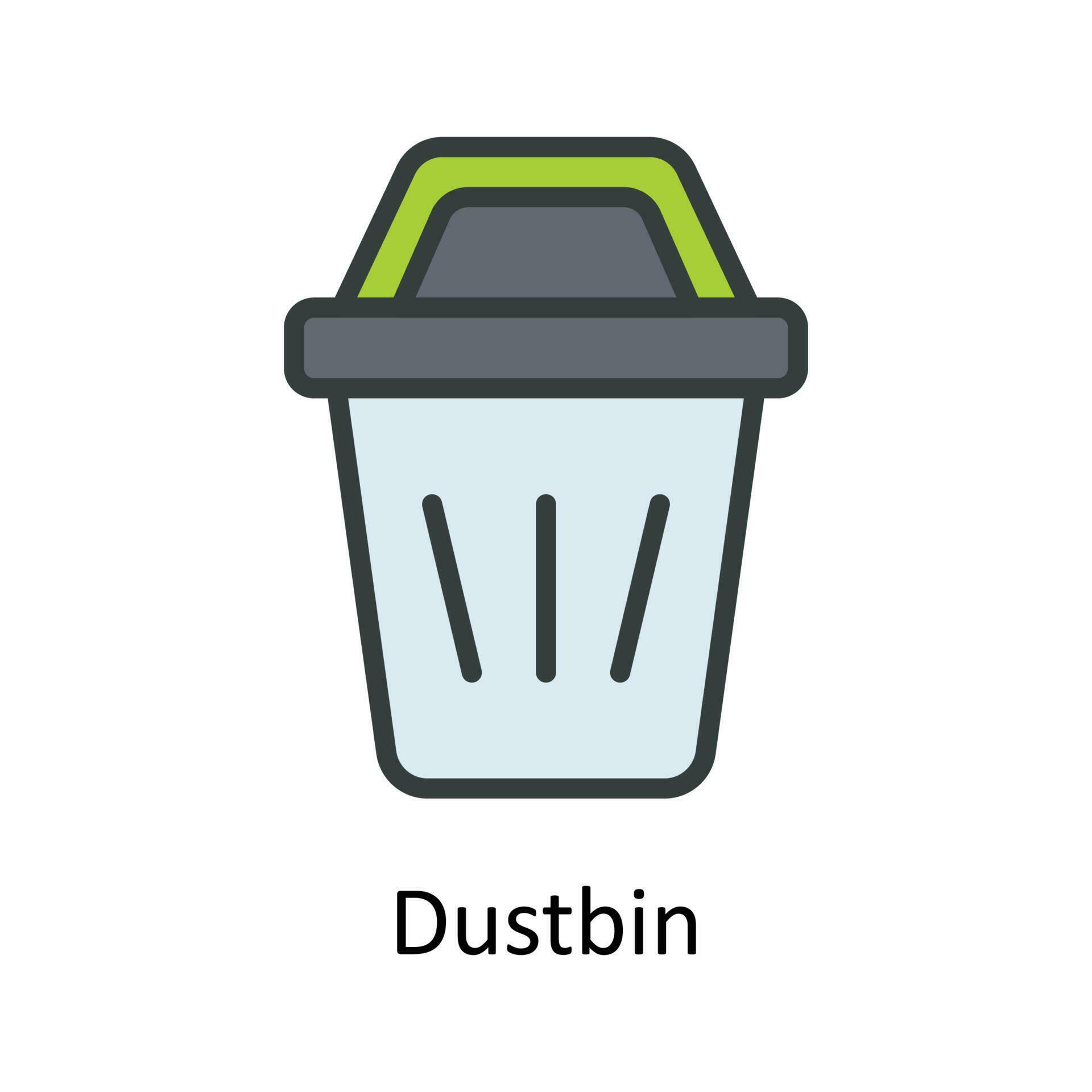 Dustbin Vector Fill outline Icon Design illustration. User interface Symbol on White background ...