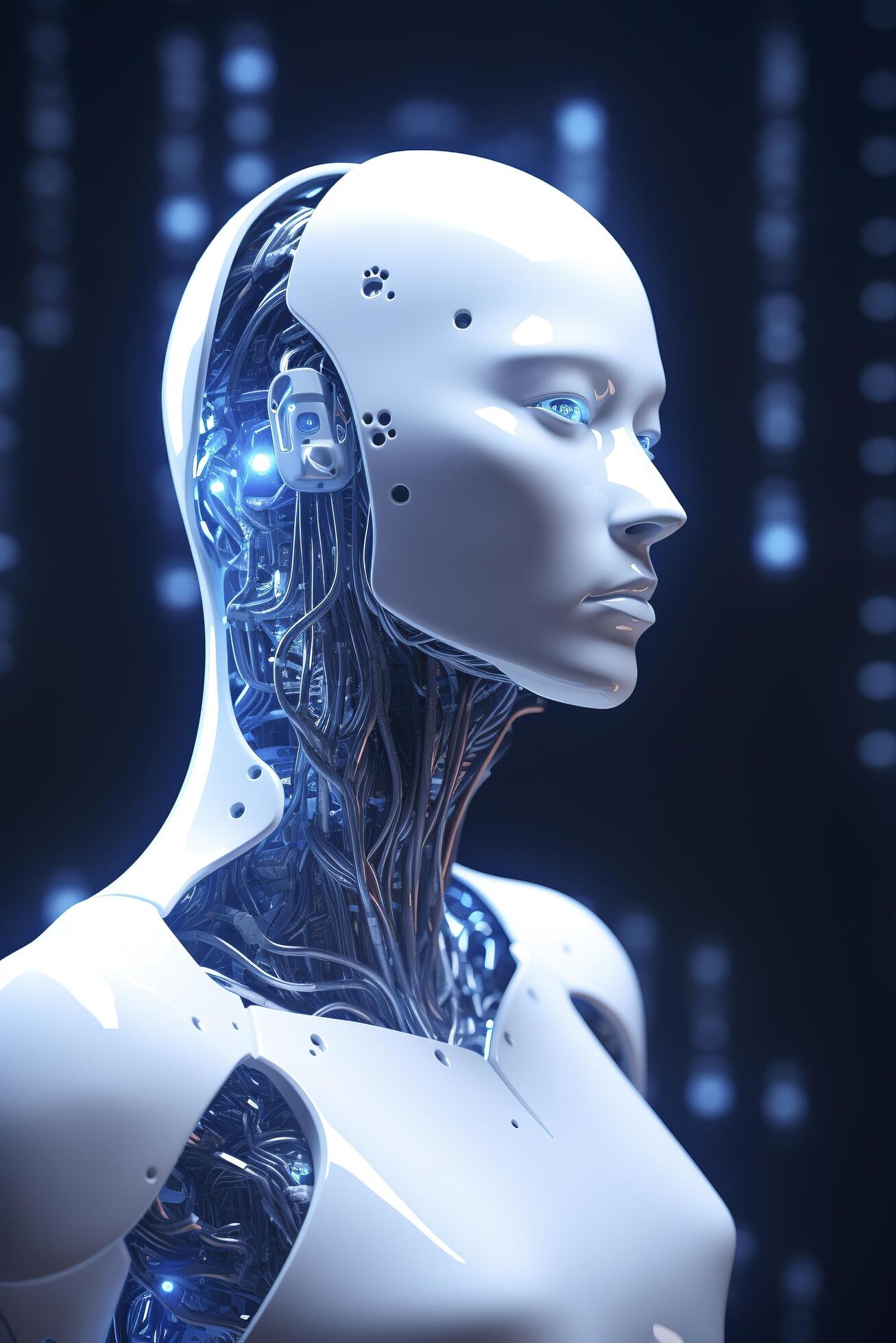 chat, un pensando robot, un humanoide robot caras de cerca futurista moderno tecnología chatbot ...