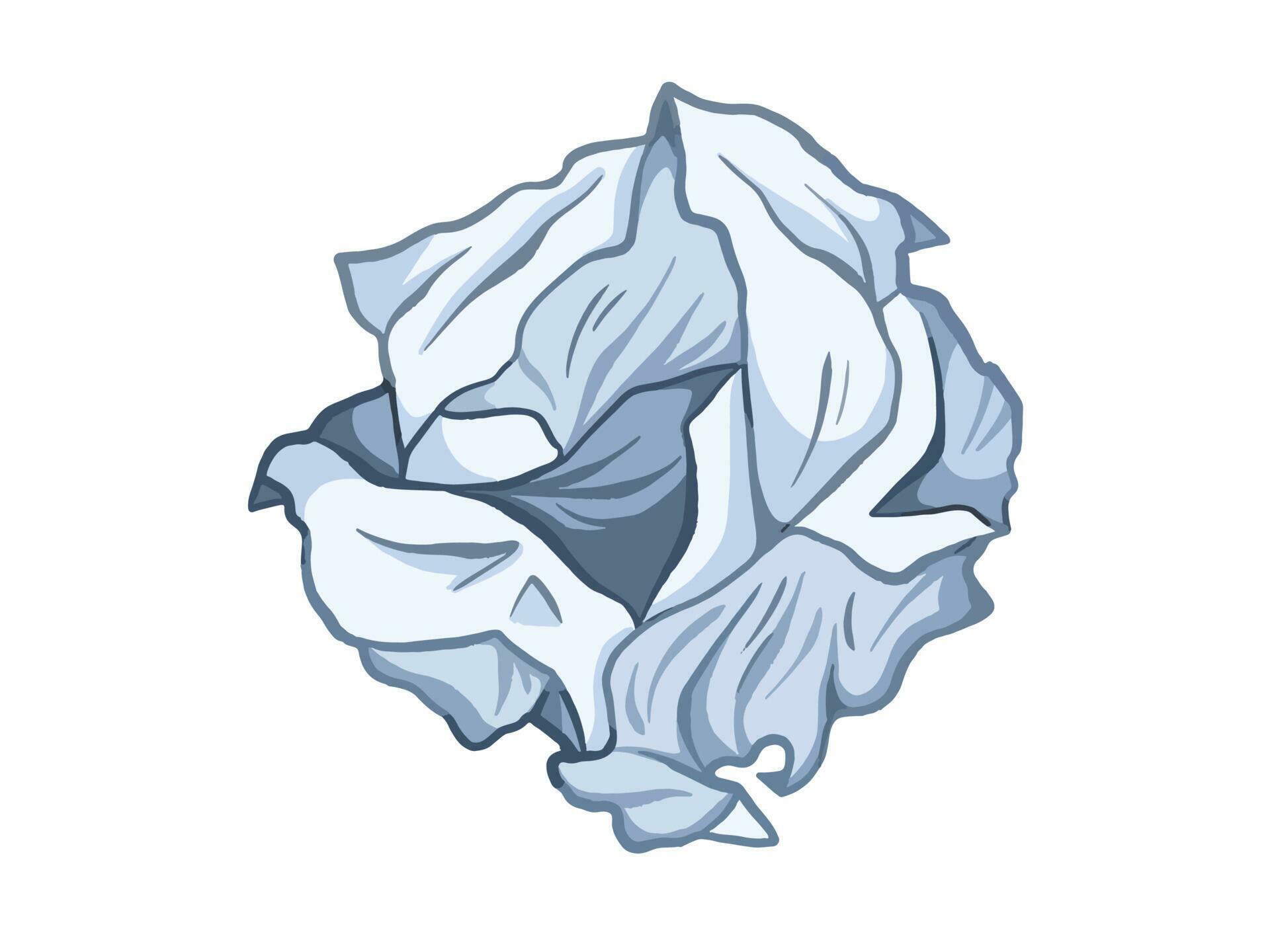 Crumpled paper ball vector illustration isolated on horizontal white ...