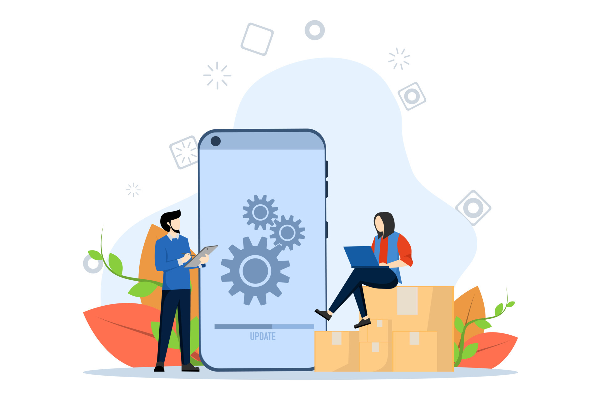 System Update Concept, Show people update operating system ... System Update Concept, Show people update operating system ...
