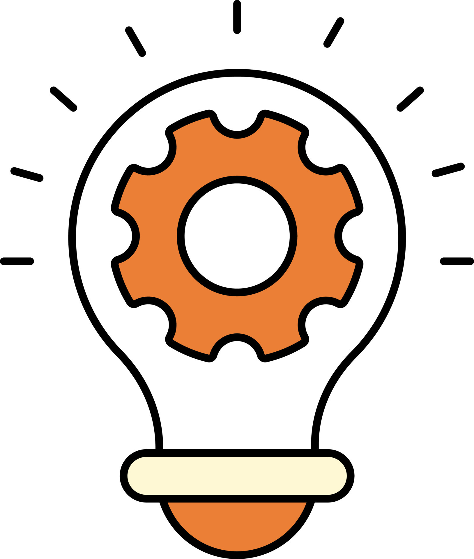 White And Orange Cogwheel In bulb Icon. 24445082 Vector Art at Vecteezy