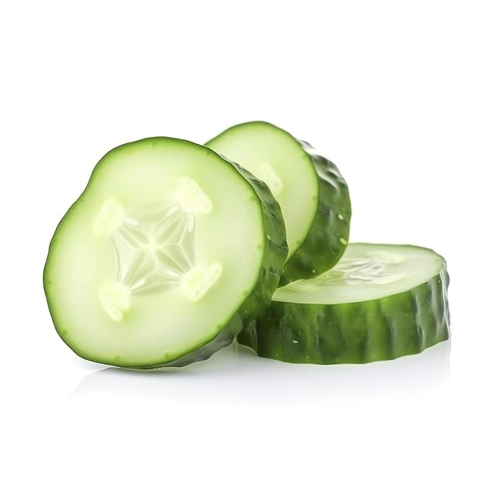 Sliced cucumber isolated on white background with clipping path and full depth of field, Top ...