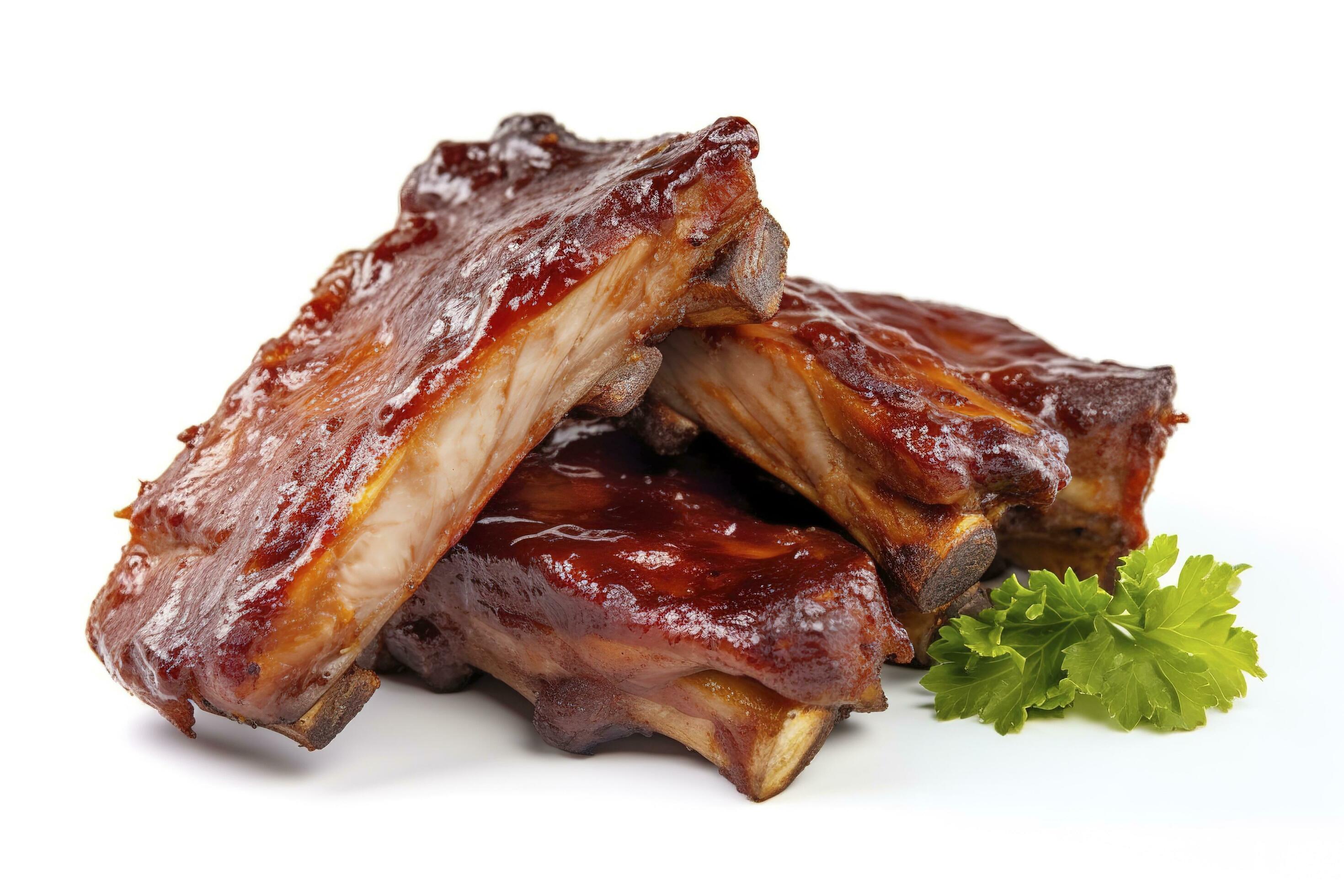 Delicious Barbecued Spare Ribs Tasty Bbq Meat Isolated On White Background Generate Ai