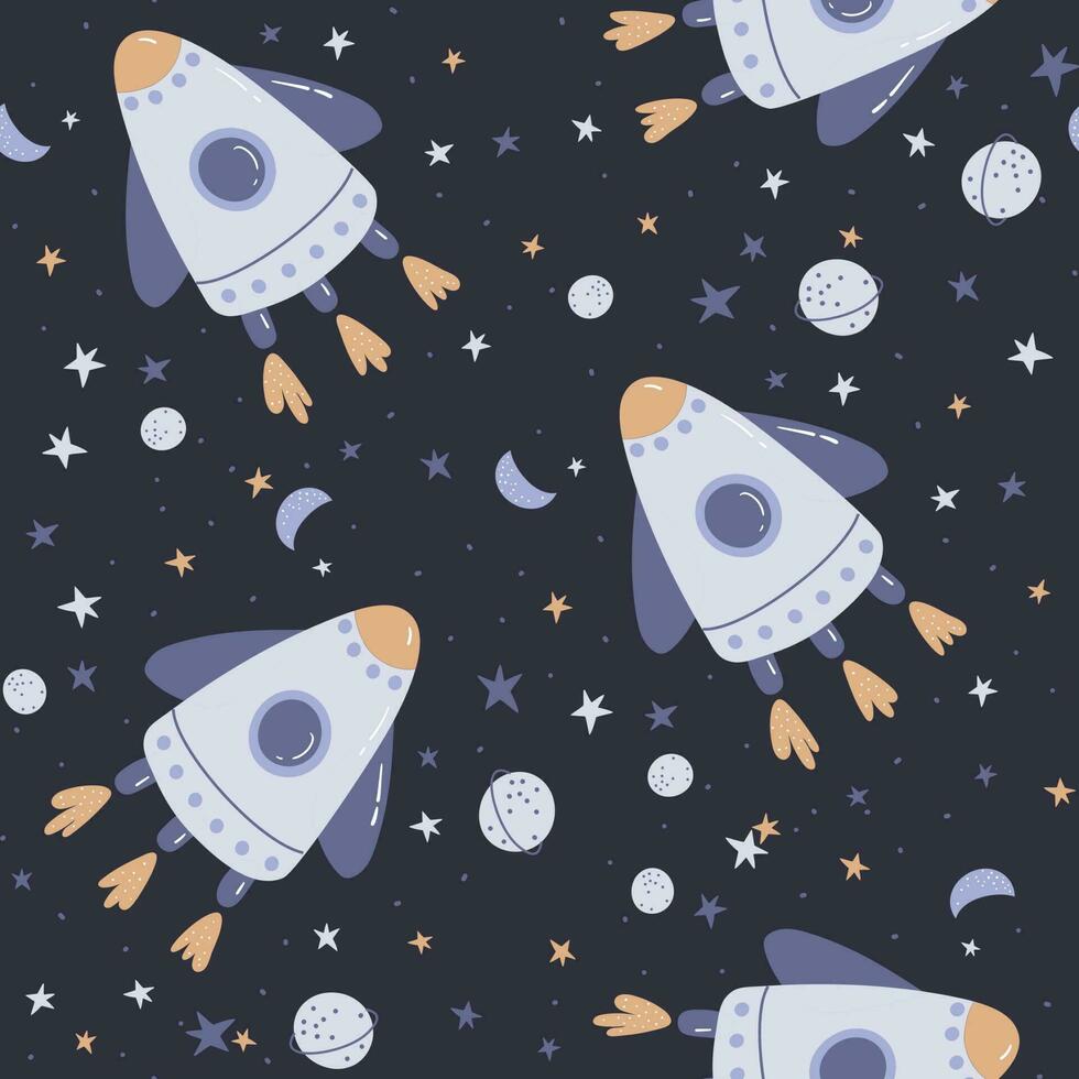 Seamless pattern with rocket in space and cute planet. Vector illustration. 24452106 Vector Art ...
