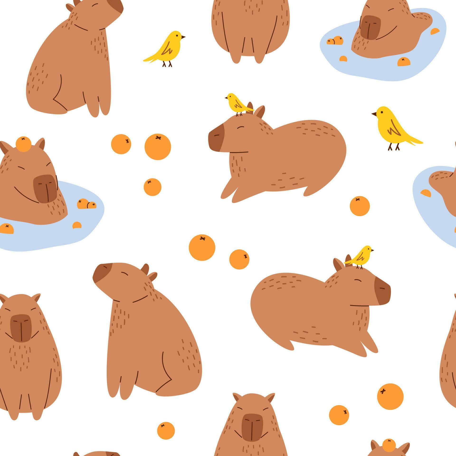 Vector seamless pattern with funny capybaras. Background with amusing capibaras. Cute capybaras ...