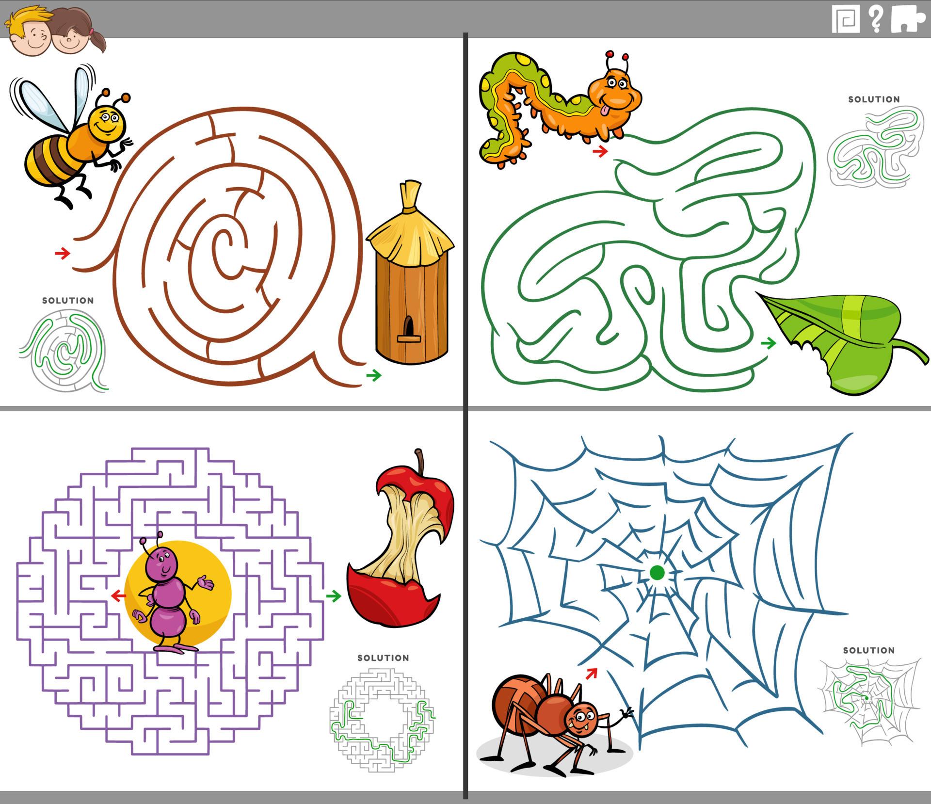 maze activity games set with cartoon insects 24453165 Vector Art at ...