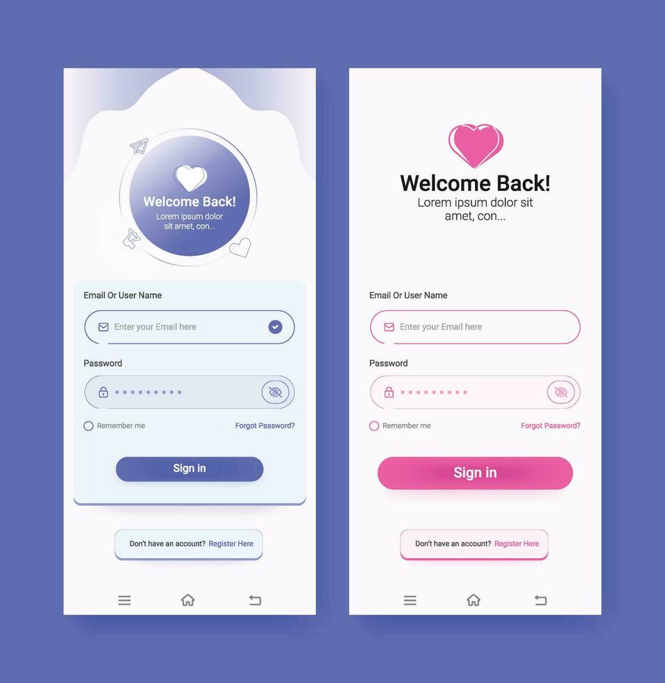 Vector UI design login page template 2 variations set login screen for ... Vector UI design login page template 2 variations set login screen for ...