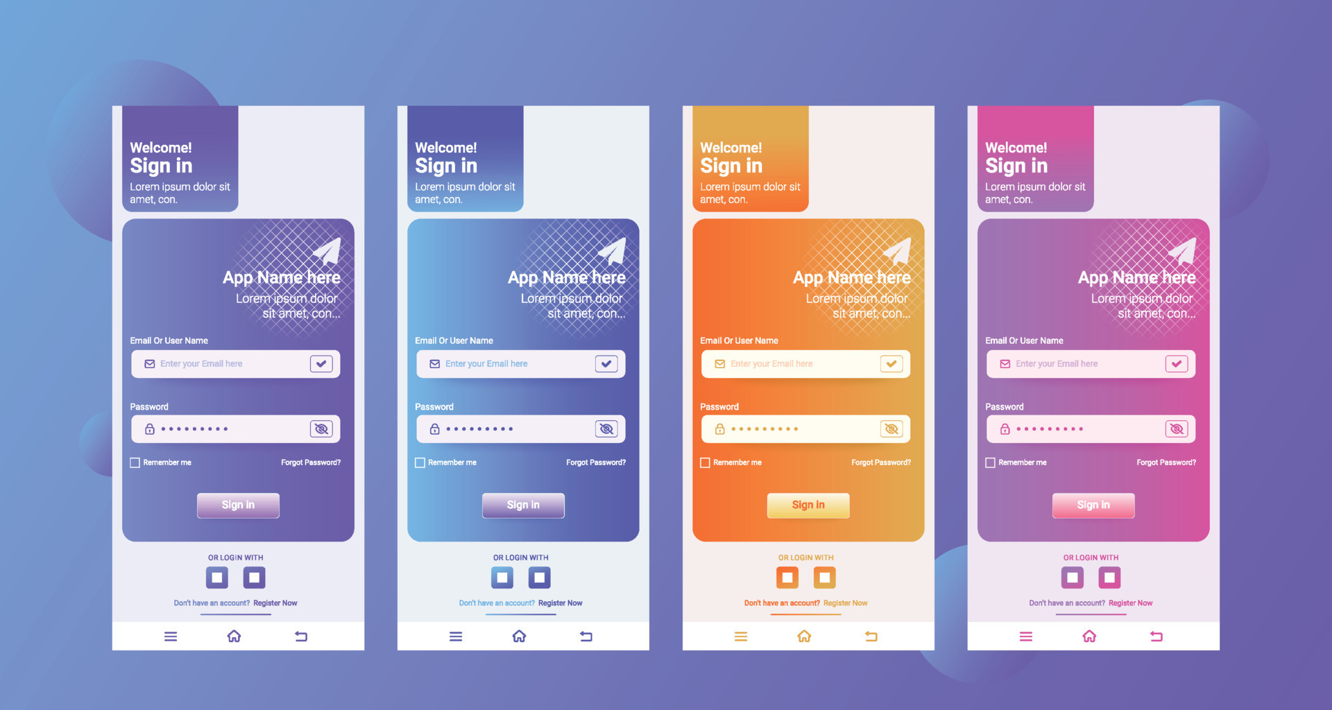Vector Gradient Set Of Sign In Forms Mobile Registration And Login