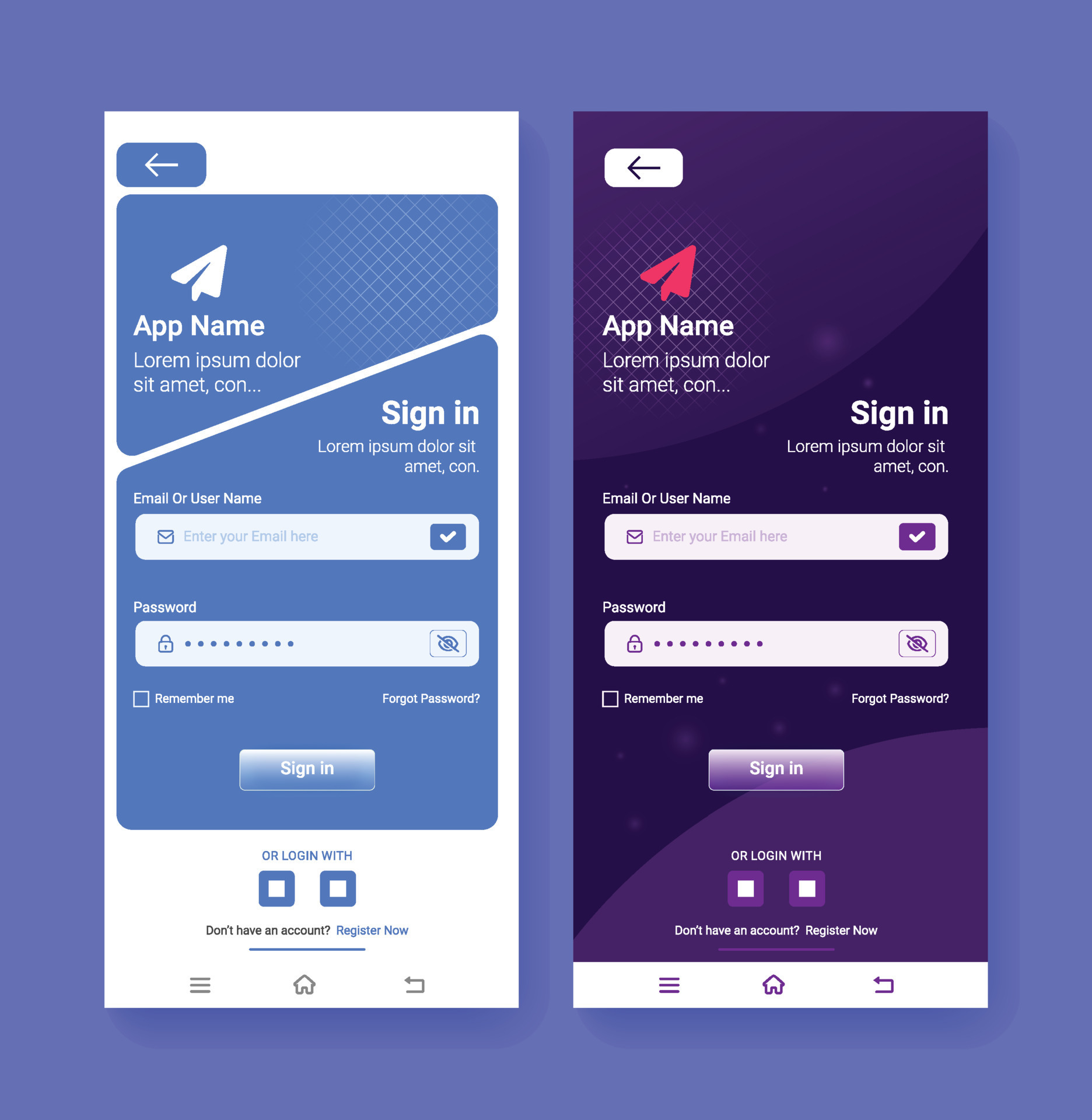 Vector app UI design login page templates login screen for unique app ... Vector app UI design login page templates login screen for unique app ...