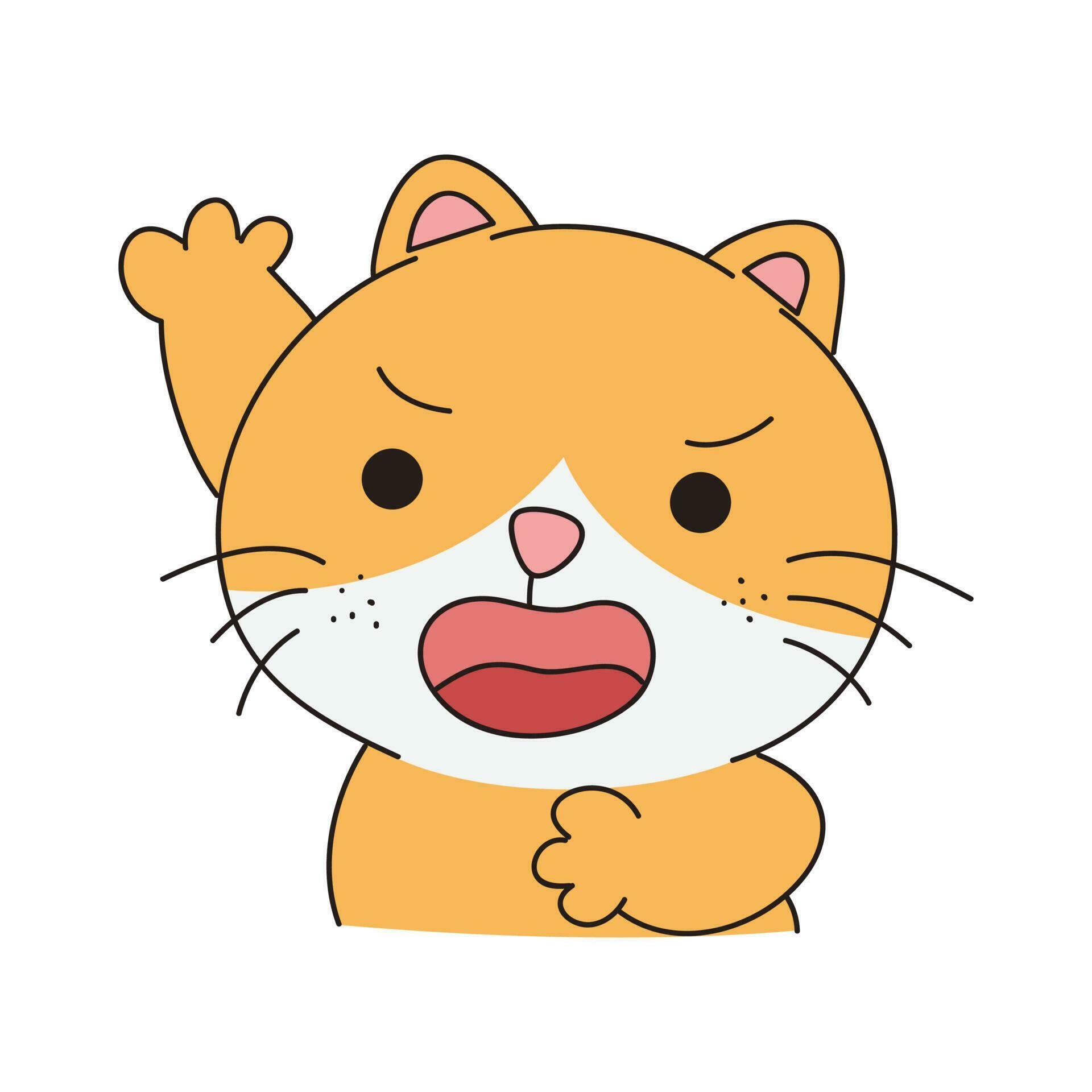 Hand Drawn Cute Cat Sticker Isolated On White Background Cute Orange