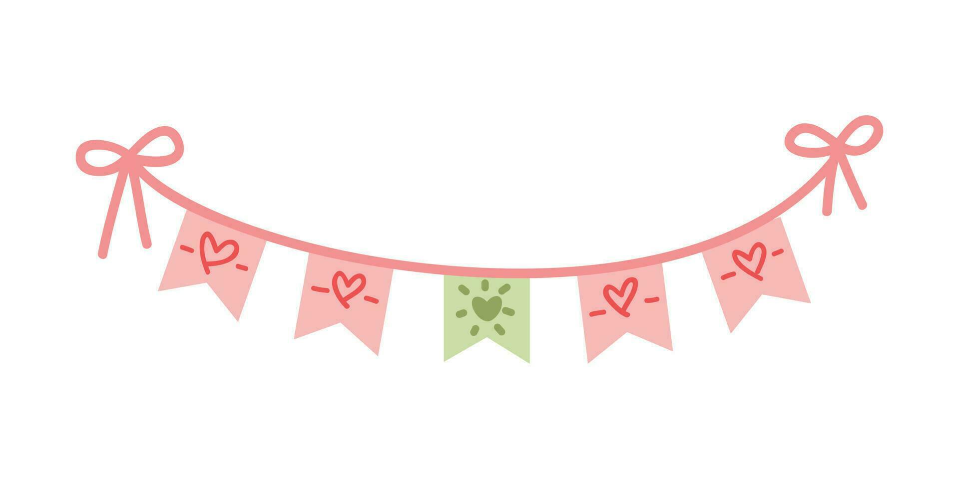 Cute pink flat buntings garlands, flags. Celebration decor. Valentines ...