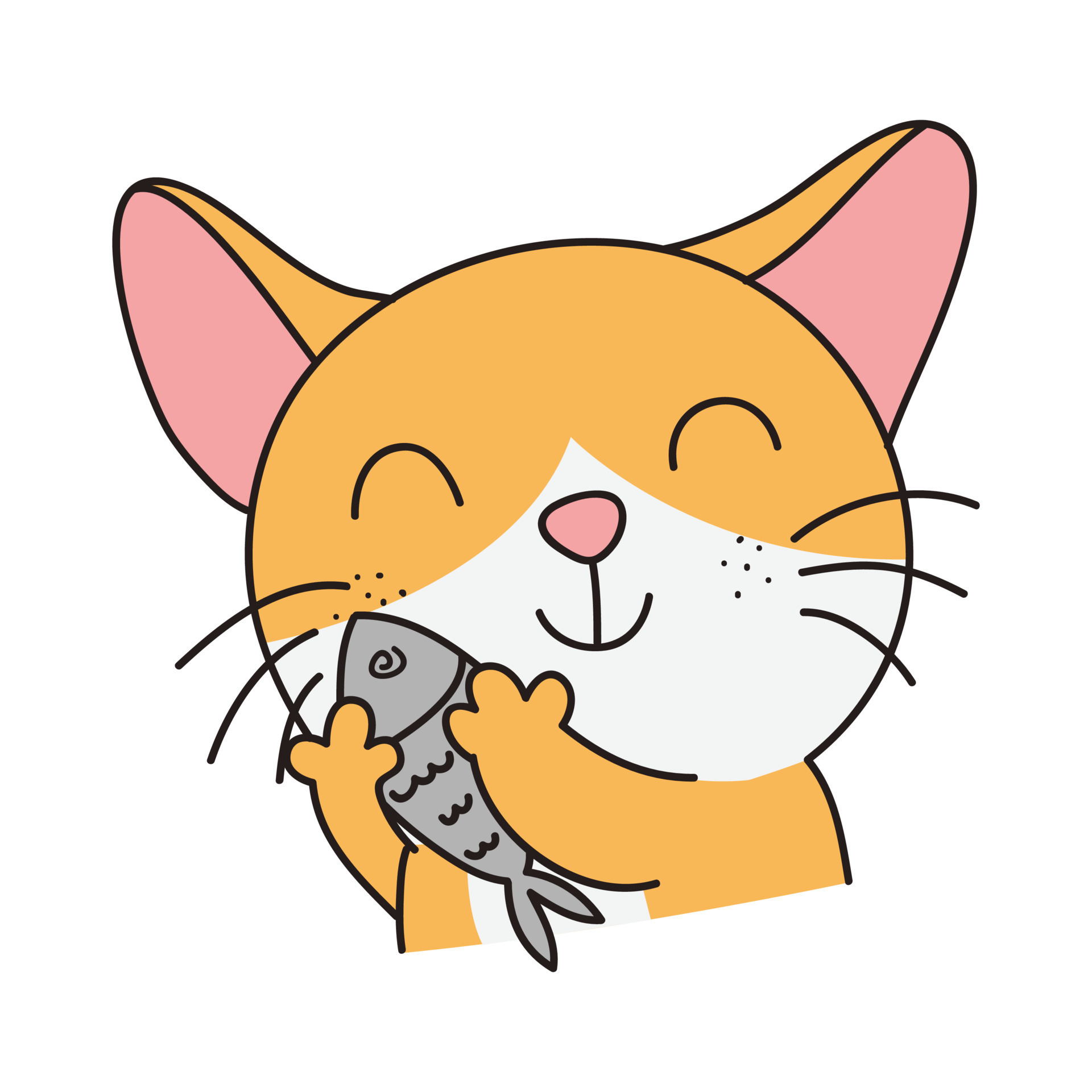 Hand Drawn Cute Cat Sticker Isolated On White Background Cute Orange