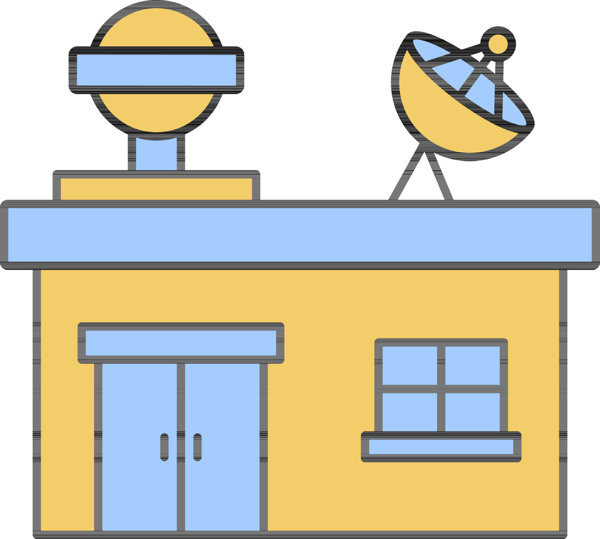 Building With Satellite Dish Icon In Blue And Yellow Color. 24472497 ...