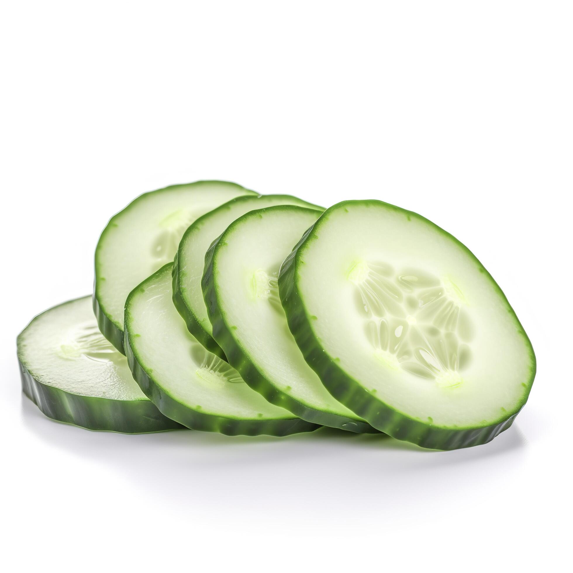 Sliced cucumber isolated on white background with clipping path and full depth of field, Top ...