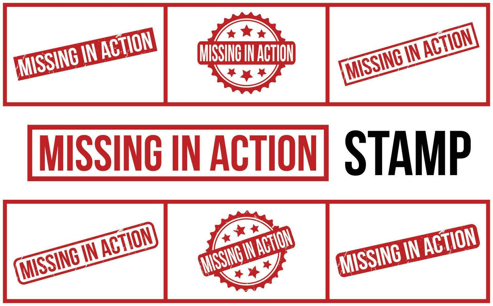 Missing In Action rubber grunge stamp set vector 24478757 Vector Art at Vecteezy