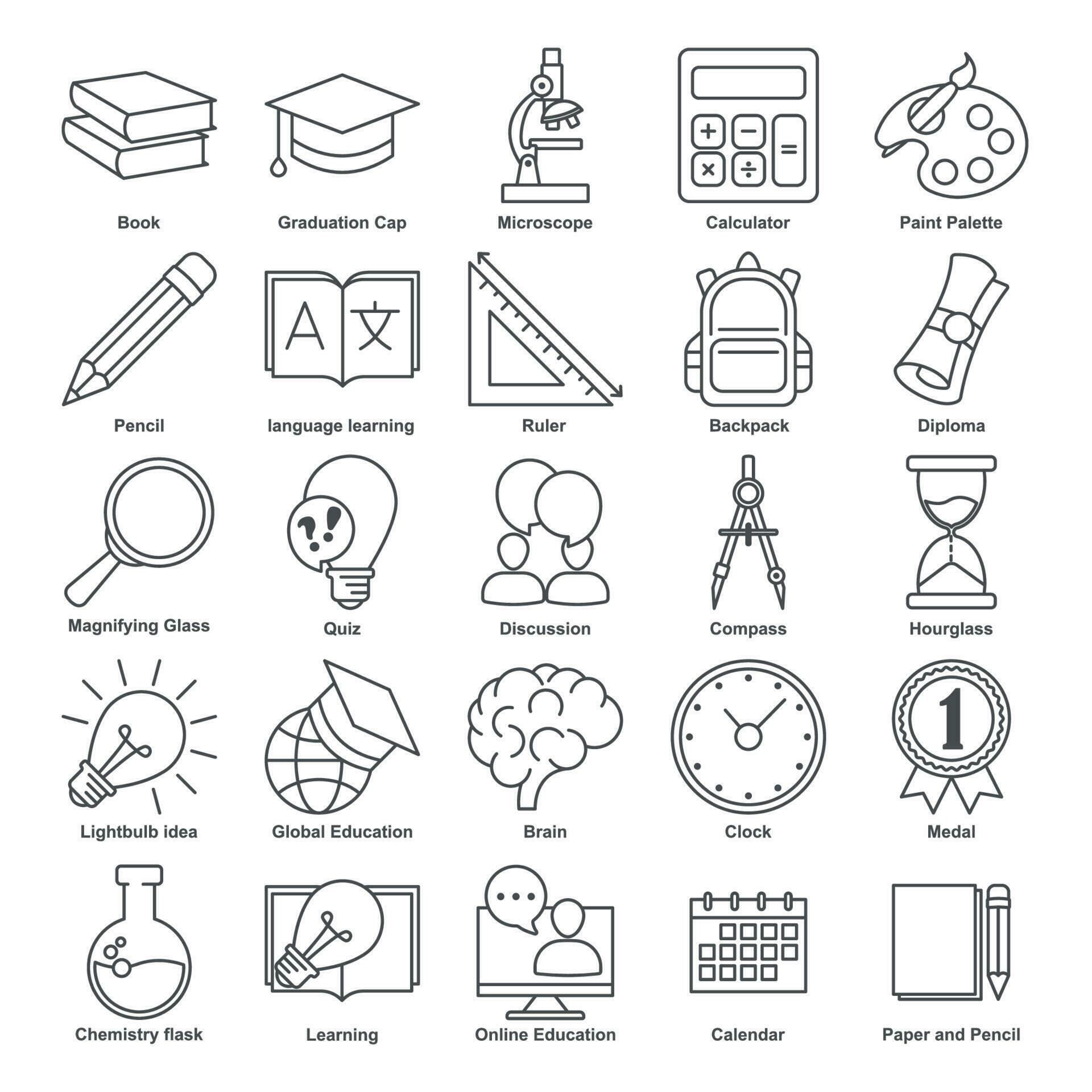 E Learning Education Elements Flat Set Icon Symbol Template For Graphic And Web Design