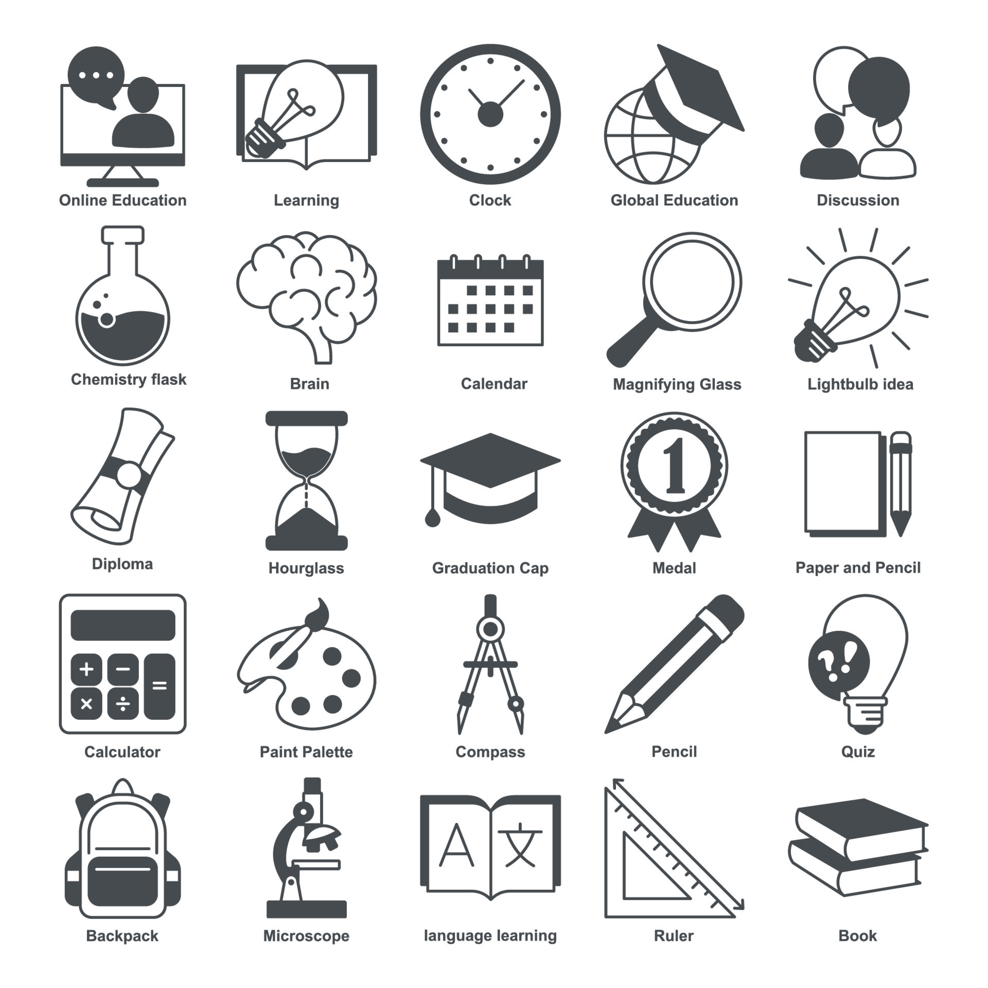 E Learning Education Elements Flat Set Icon Symbol Template For Graphic And Web Design