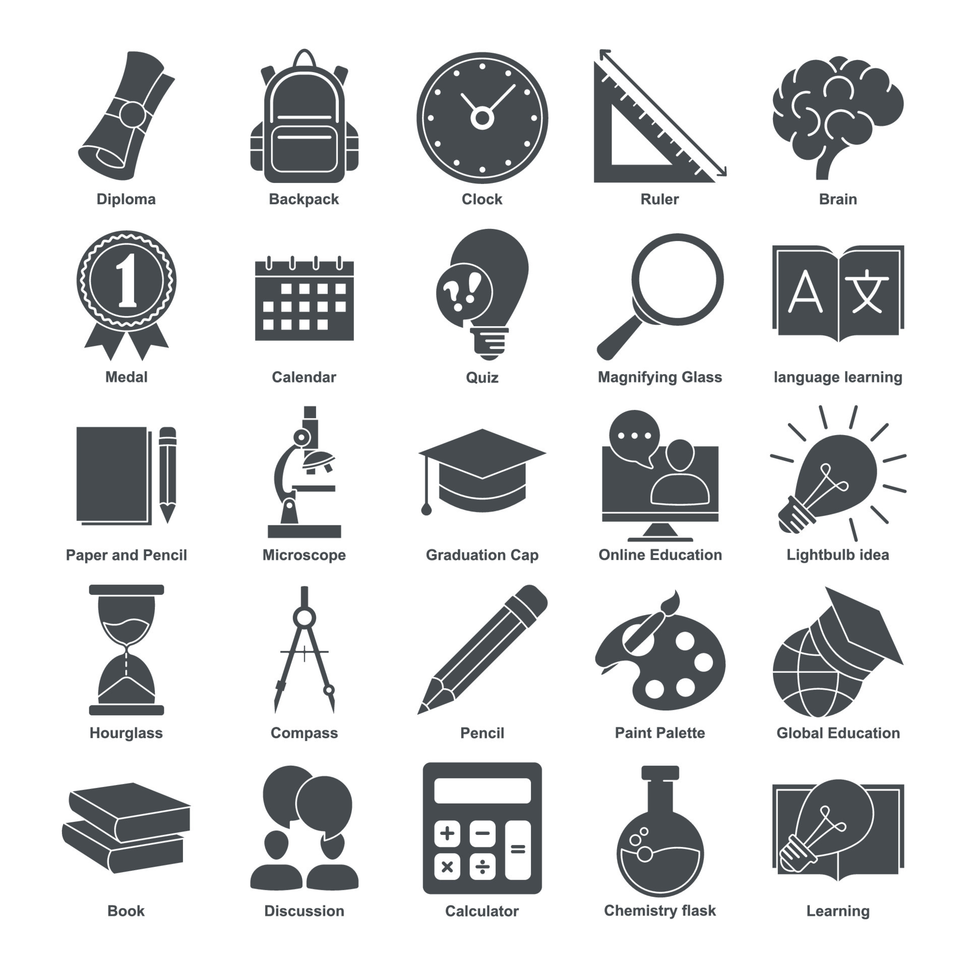 E Learning Education Elements Flat Set Icon Symbol Template For Graphic And Web Design