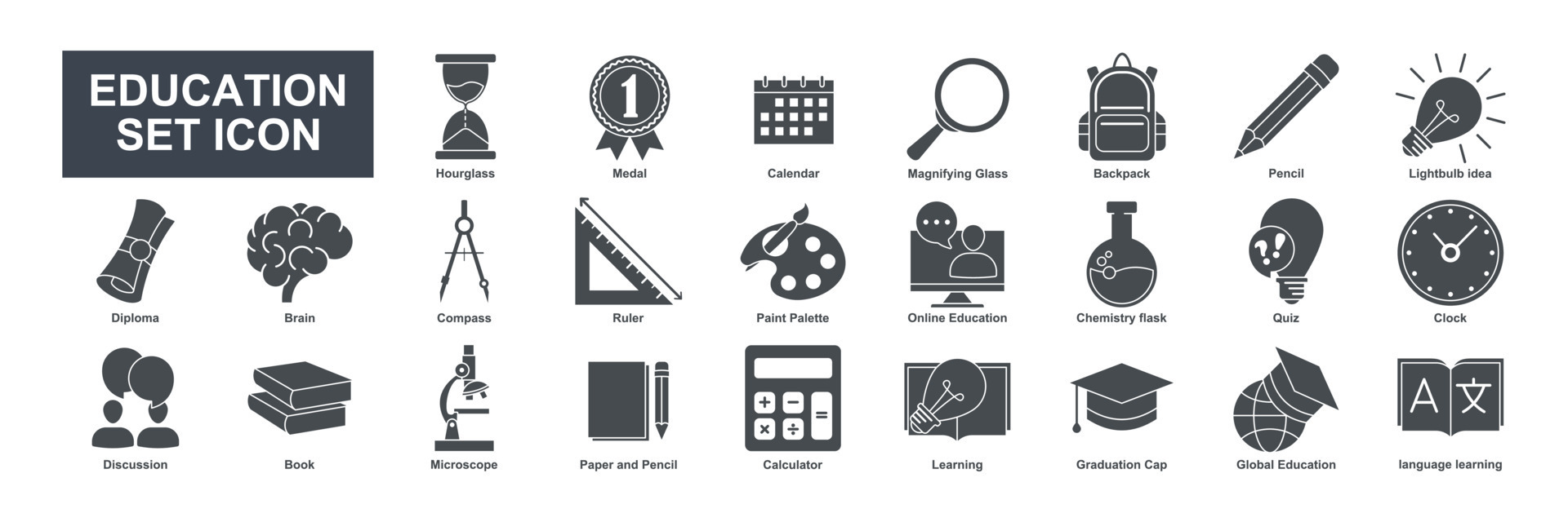 E Learning Education Elements Flat Set Icon Symbol Template For Graphic And Web Design