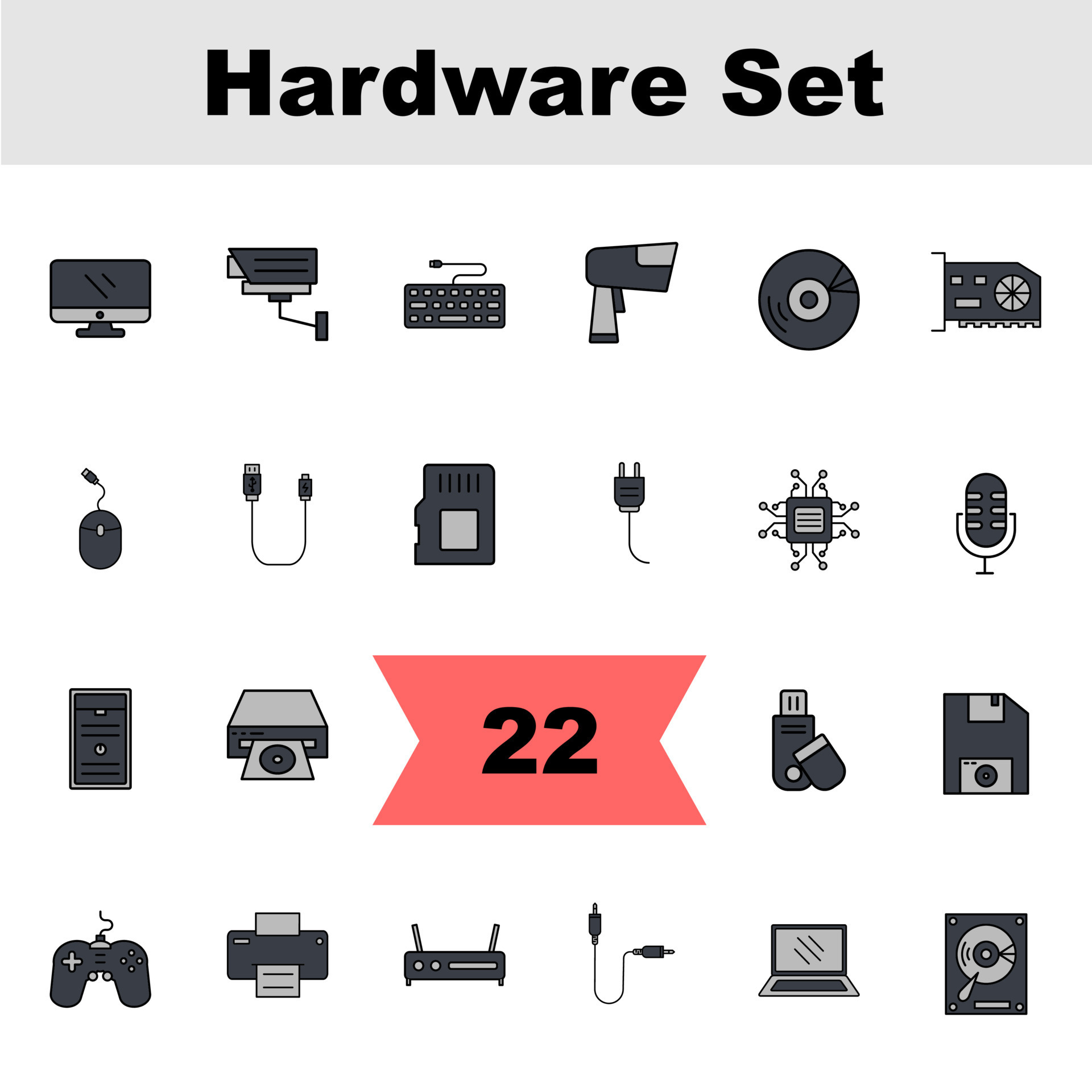 ilustración de hardware icono conjunto en gris color. 24481710 Vector en Vecteezy