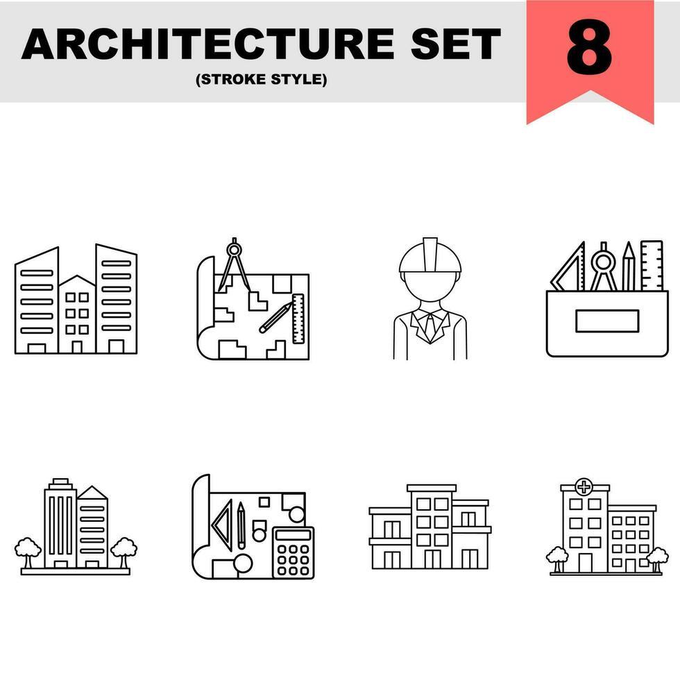 Set of Architecture Icon In Black Line Art. 24481729 Vector Art at Vecteezy