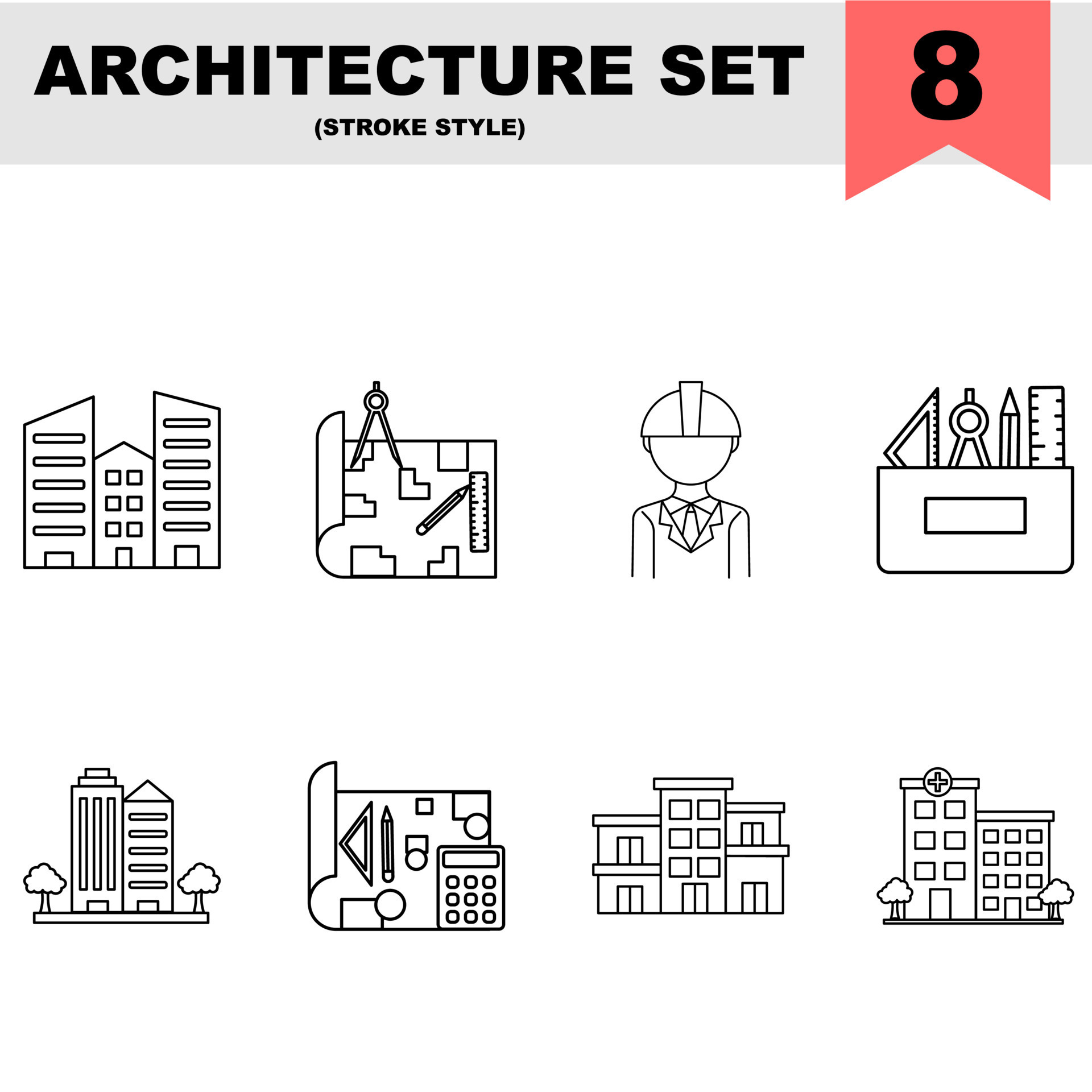 Set of Architecture Icon In Black Line Art. 24481729 Vector Art at Vecteezy