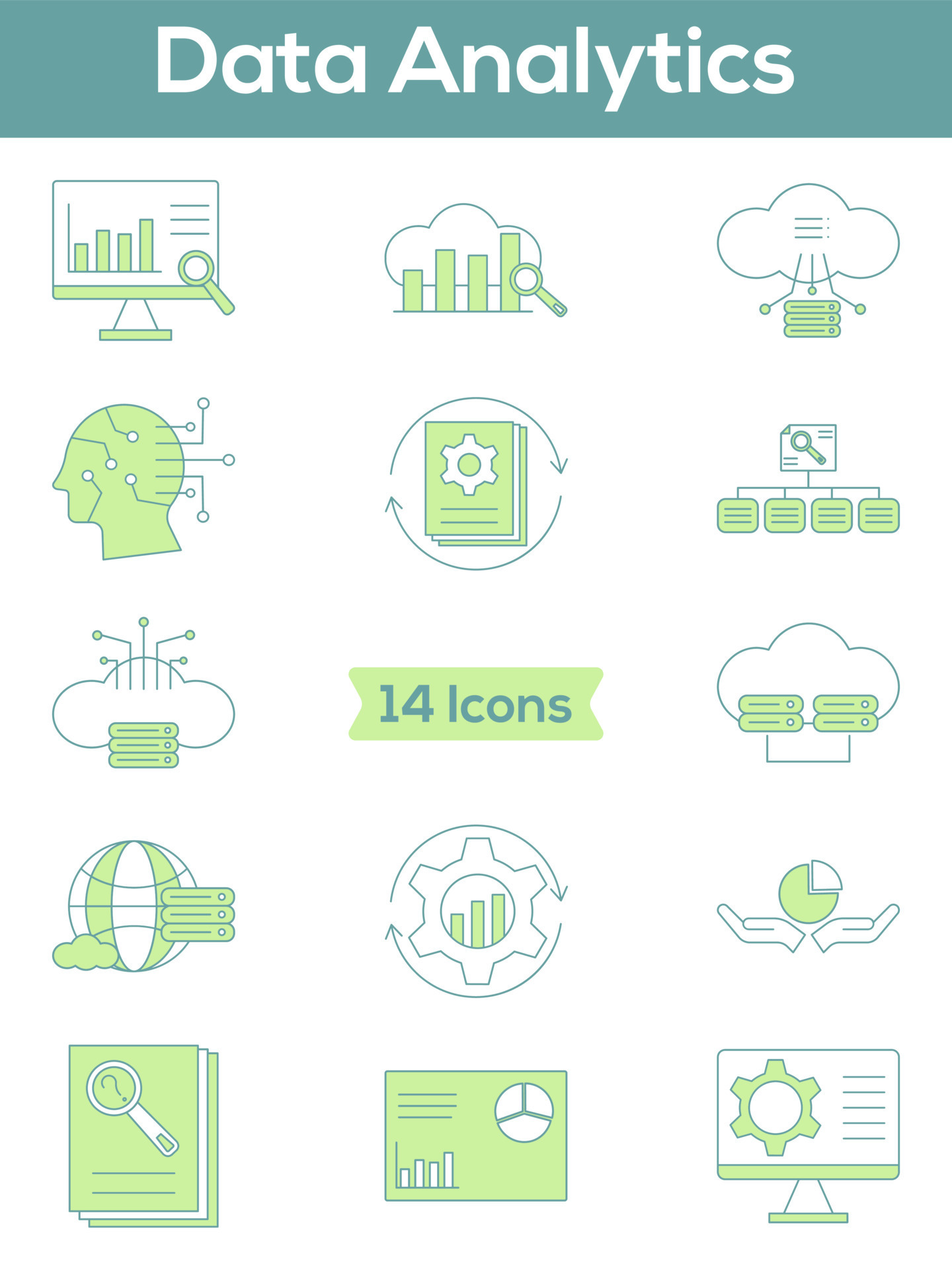 Data Analytics Icon Set In Green And White Color. 24481883 Vector Art ...