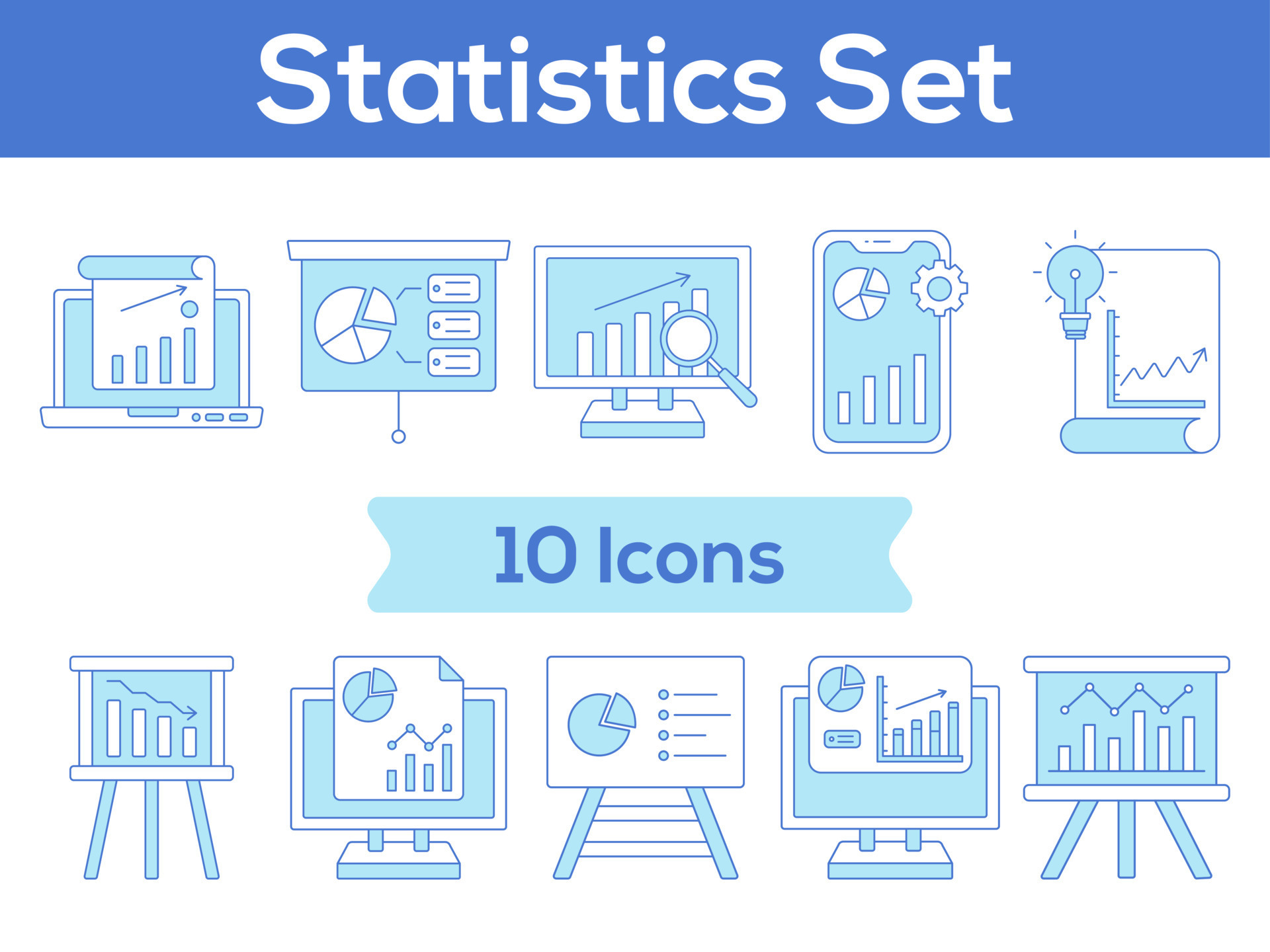Blue And White Color Set of Statistics Icon In Flat Style. 24481887 ...