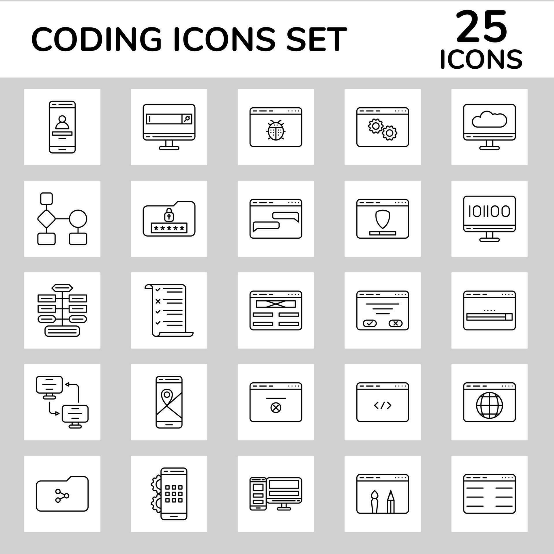 Black Line Art Set Of Coding Icons Or Symbol. 24482124 Vector Art at ...