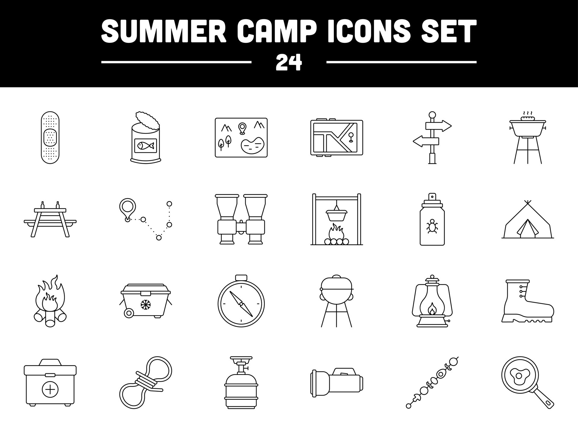 Black Linear Style Summer Camp Icon Or Symbol 24482266 Vector Art At