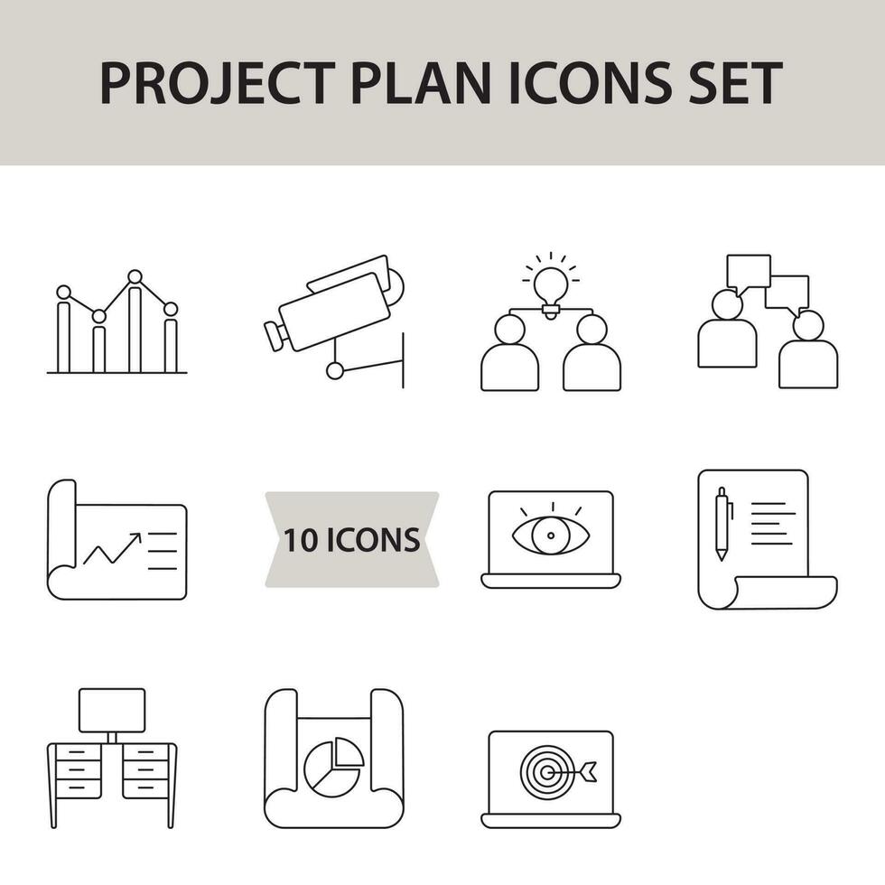 Black Line Art Set of Project Icon In Flat Style. 24482402 Vector Art ...