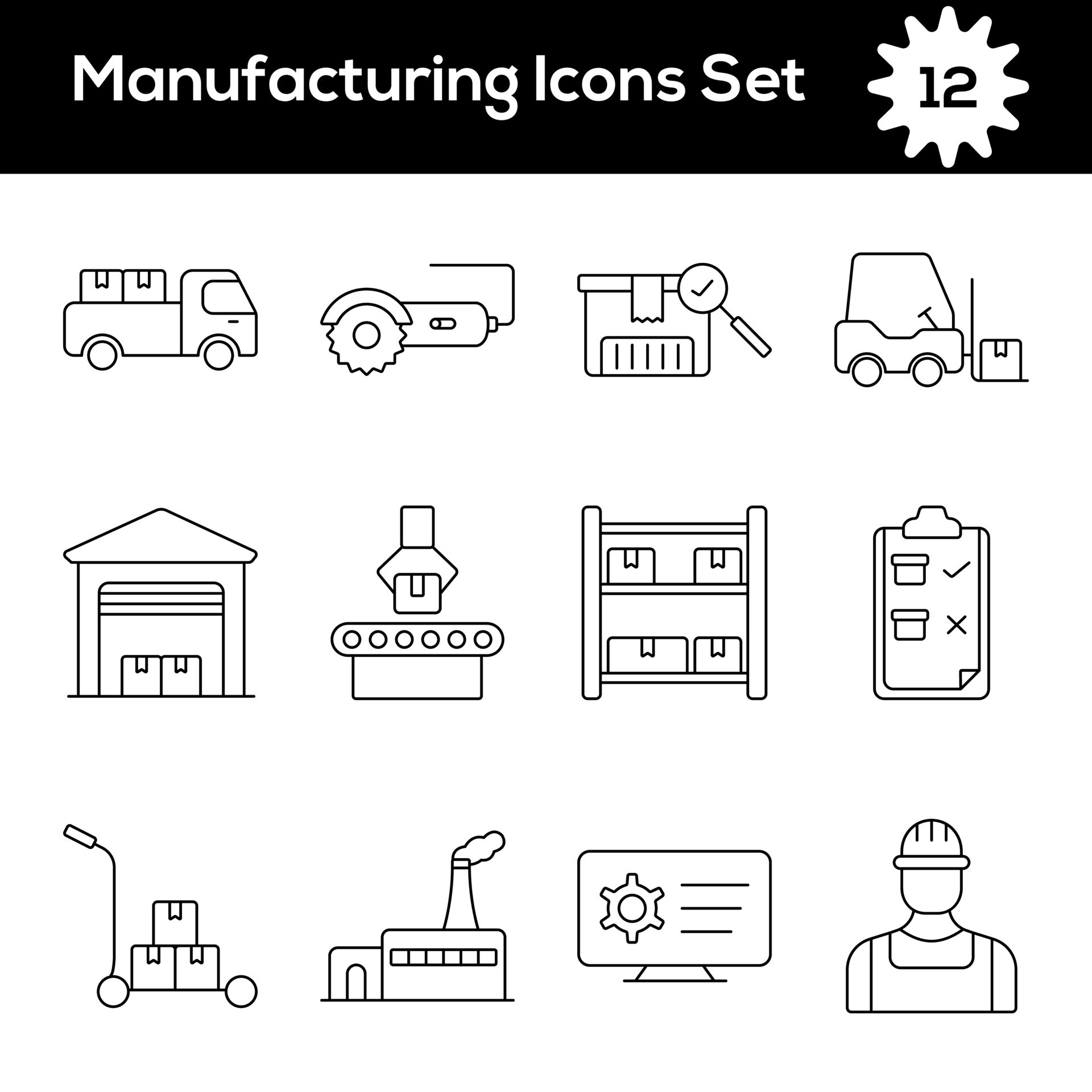 Black Line Art Set of Manufacturing Icon In Flat Style. 24482403 Vector ...