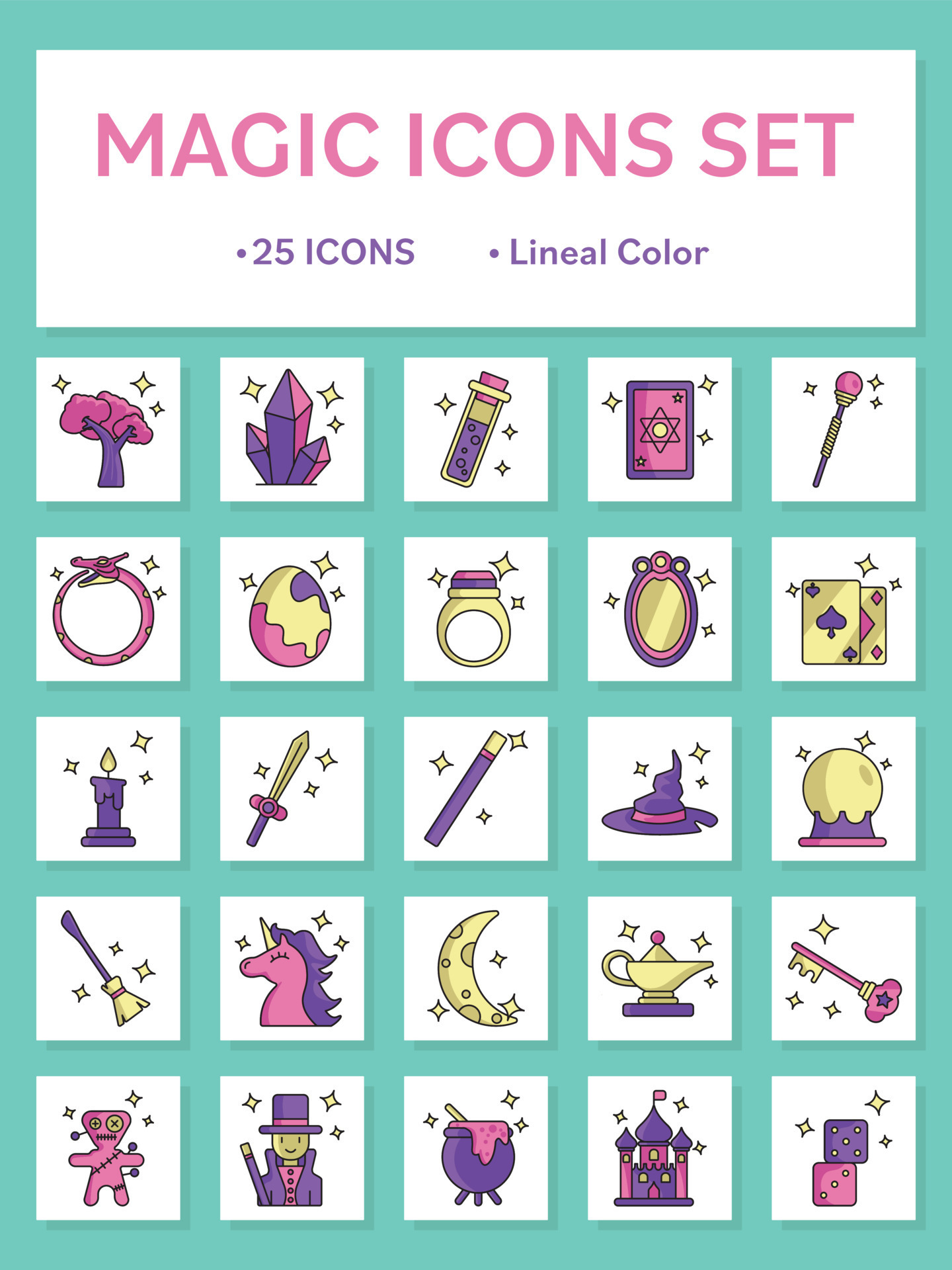 Flat Style Magic Icon Or Symbol On White And Turquoise Color. 24482426 ...