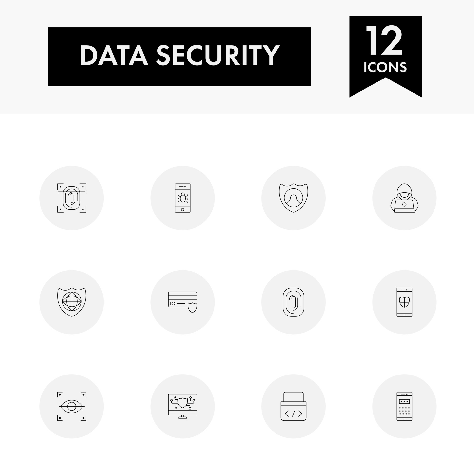Black Line Art Set of Data Security Icon In Flat Style. 24482473 Vector ...