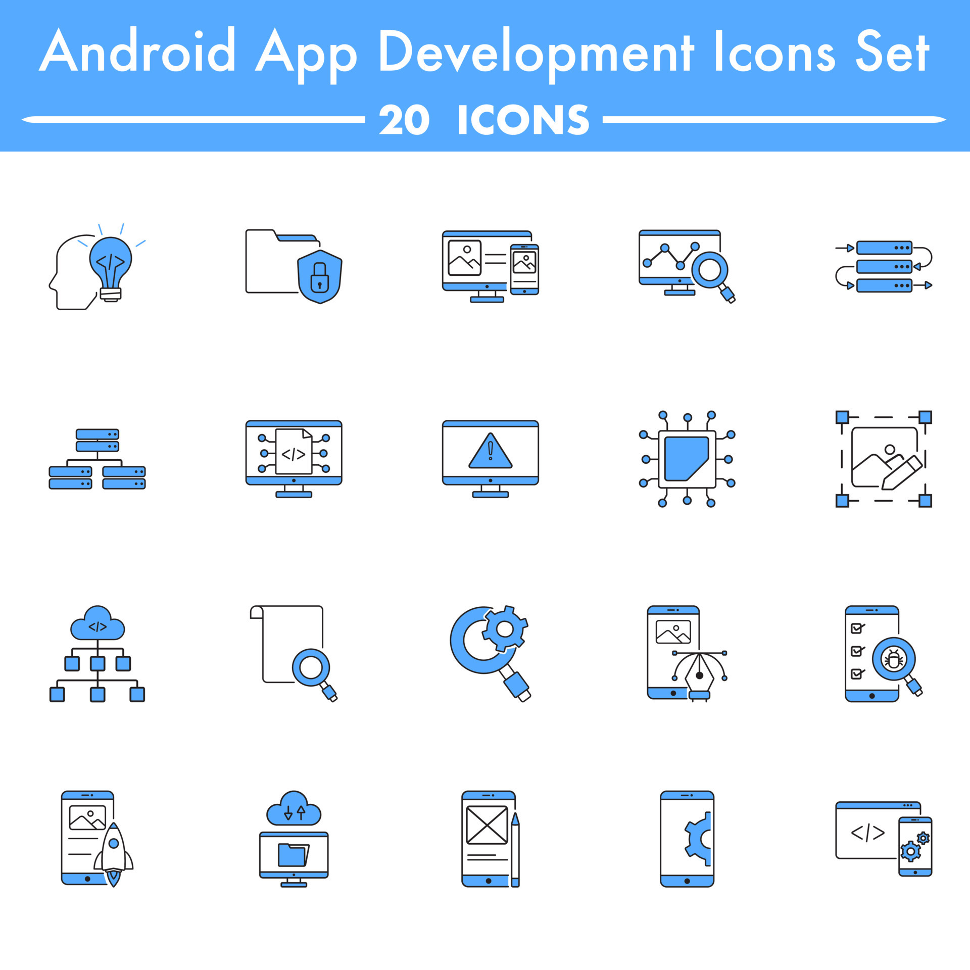 Blue And White Color Set Of Android App Development Icon. 24482481 ...
