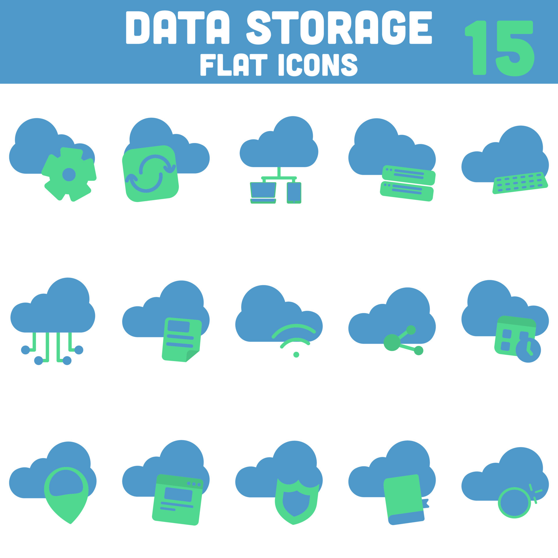 Set of Data Storage Icon In Blue And Green Color. 24482541 Vector Art ...