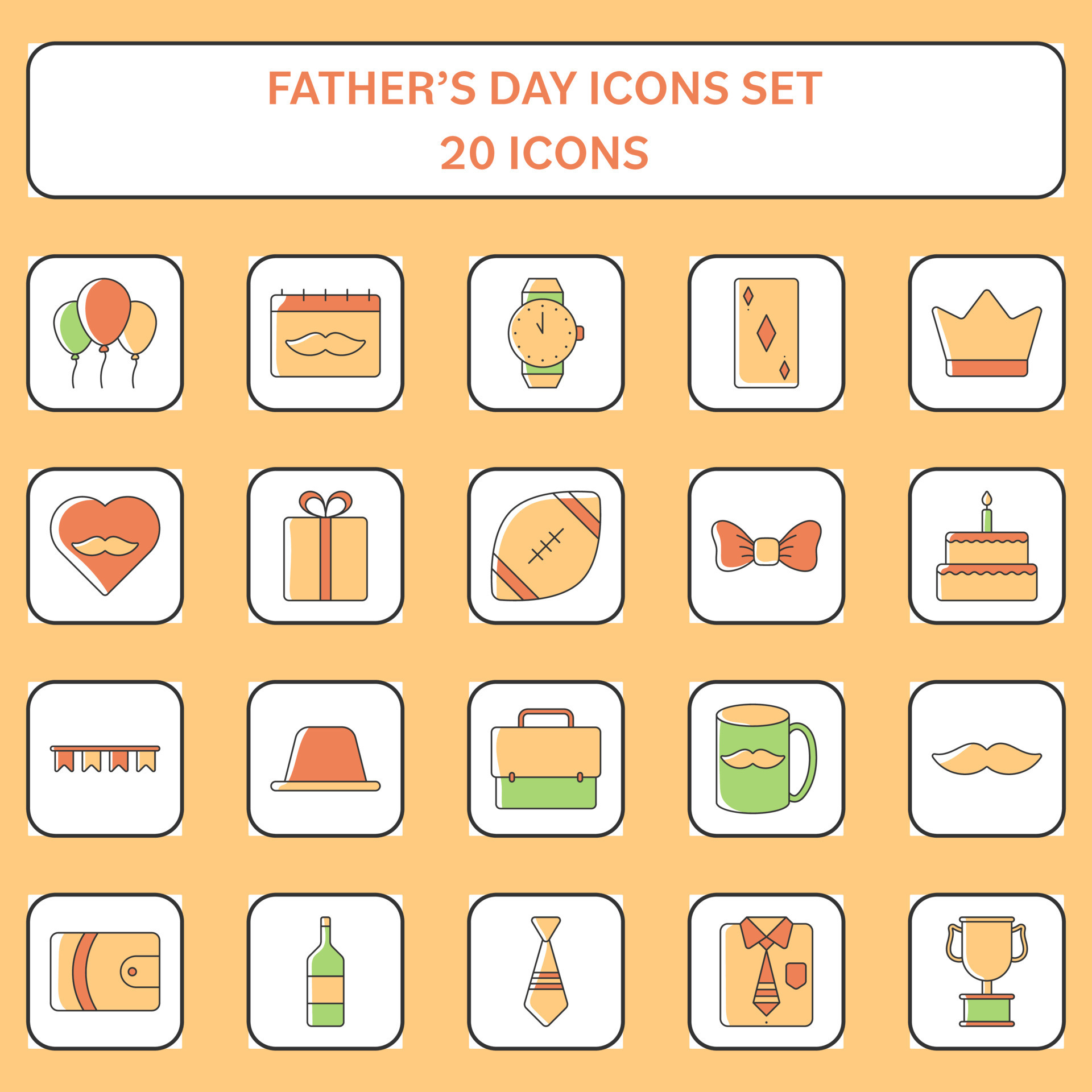Isolated Colorful Set Icon Of 30 Father Day Square Icons 24482852