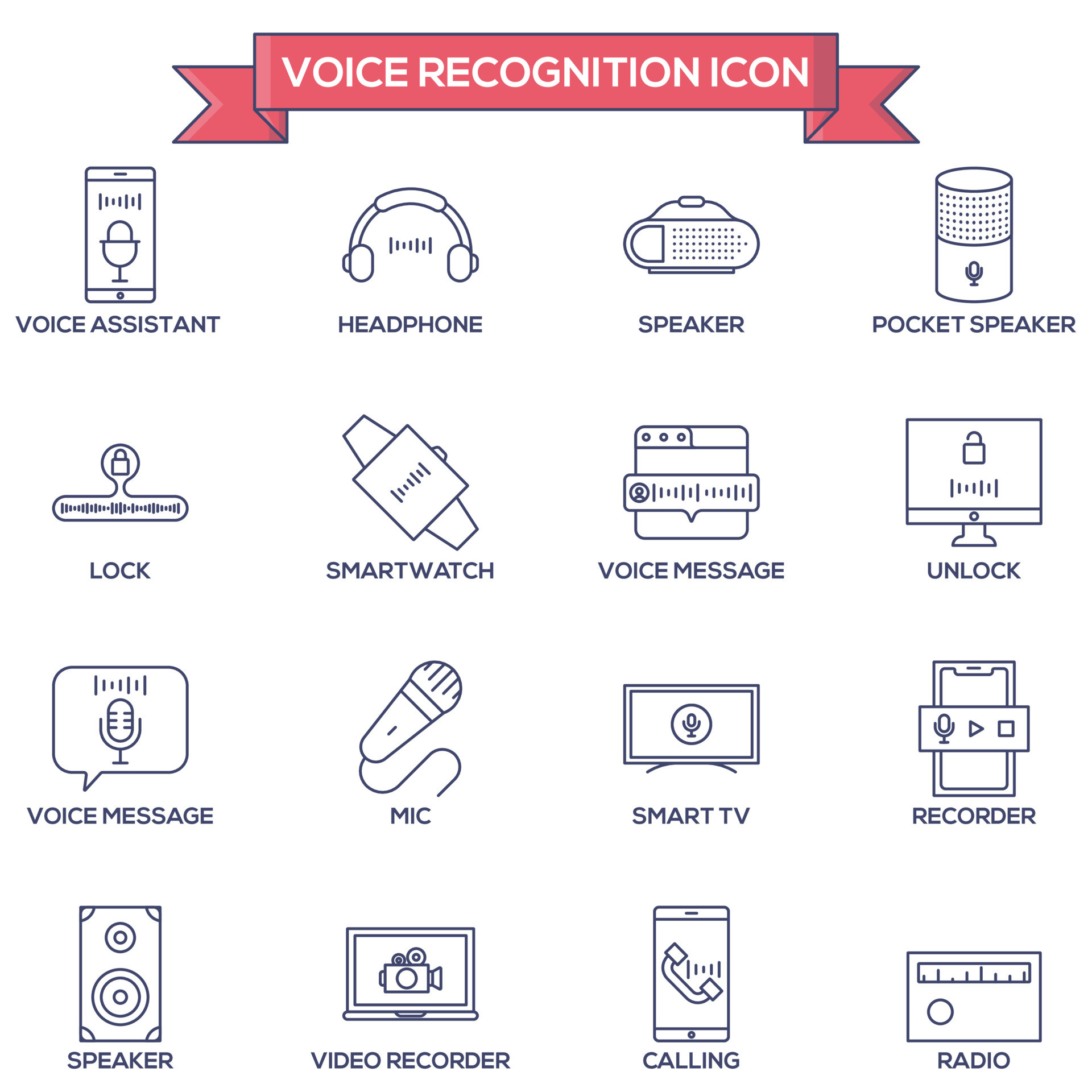 Set of Voice Recognition Icon in Blue Line Art. 24482955 Vector Art at ...
