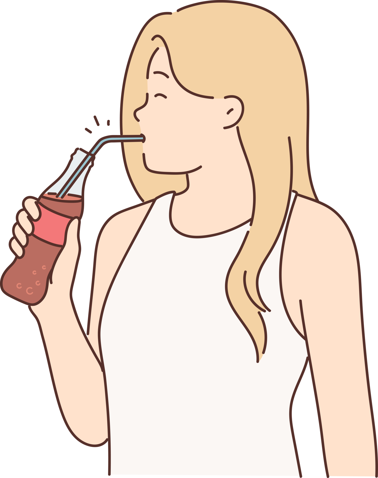 Young woman drinking soda from bottle using straw enjoying invigorating chilled drink 24485177 PNG