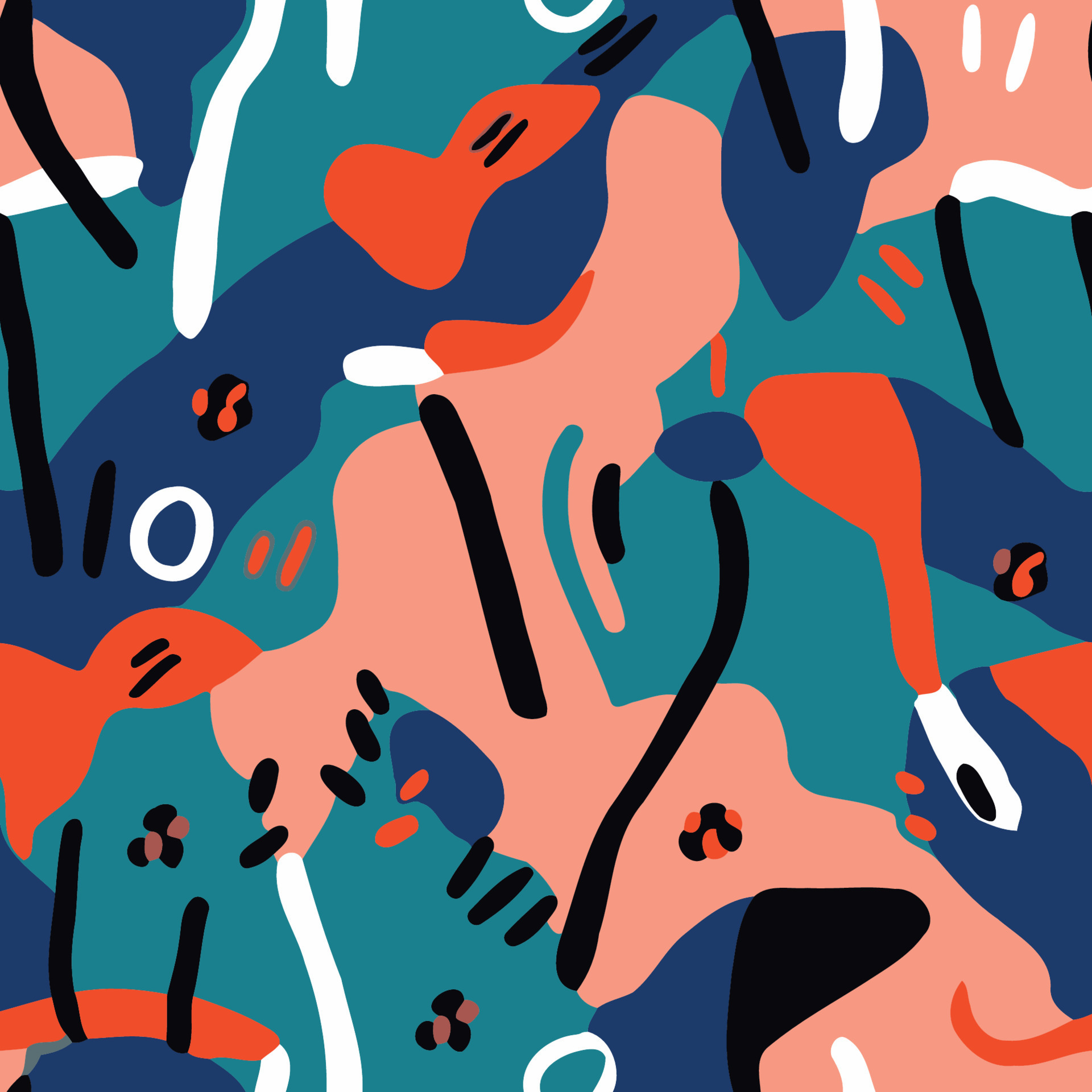 Seamless Pattern With Abstract Shapes Hand Drawn Vector Illustration
