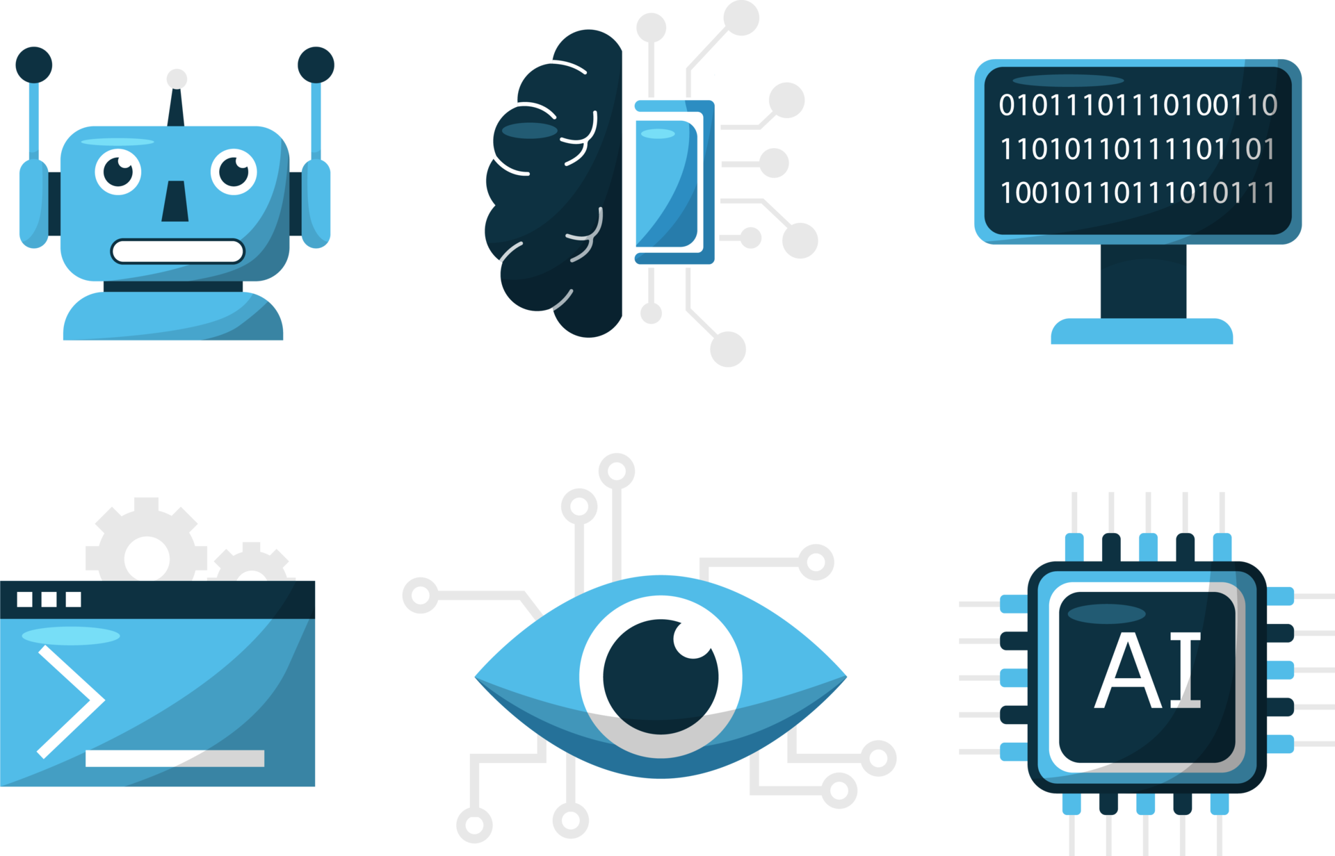 Artificial intelligence icon set element design illustration. AI technology and cyber elements ...