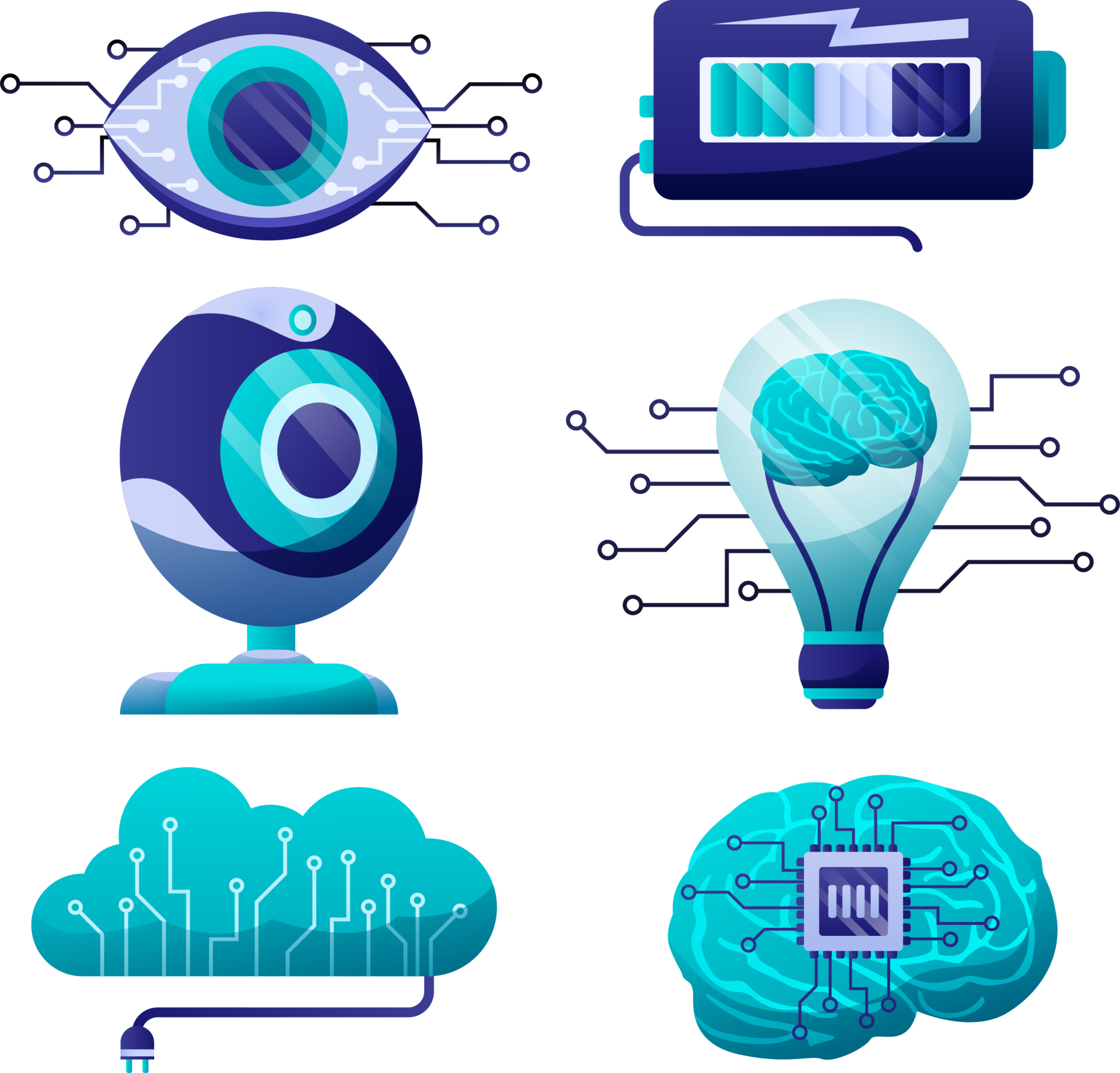 Artificial intelligence icon set element design illustration. AI technology and cyber elements ...